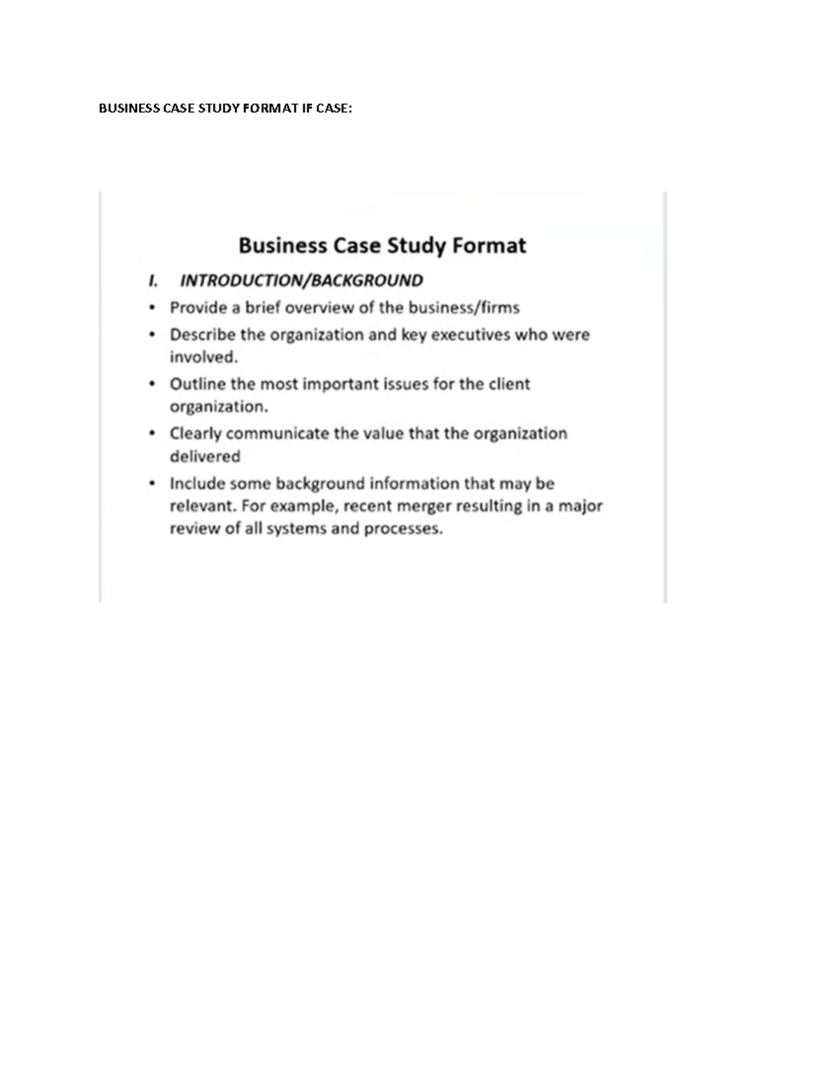 Business CASE Study Format FOR CASE OR Journal - BUSINESS CASE STUDY ...