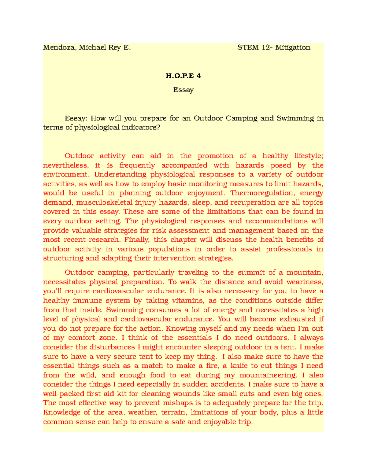 Mendoza- HOPE Essay - Lecture notes 1 - Civil Engineering - Studocu