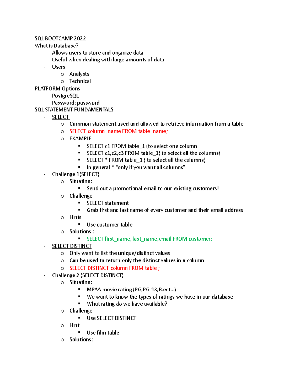 SQL Bootcamp 2022 - MY NOTES - SQL BOOTCAMP 2022 What is Database ...