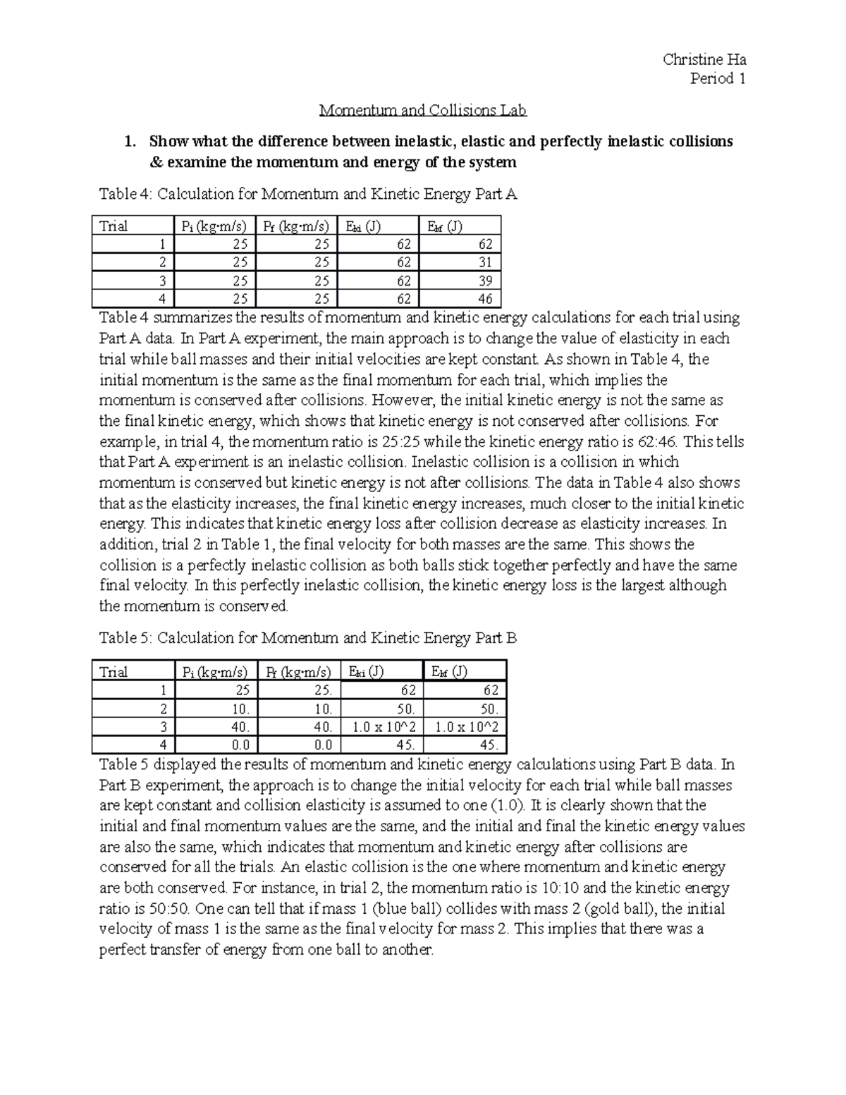 Momentum Lab From SPH4U Date 09/09/22 - Period 1 Momentum and ...