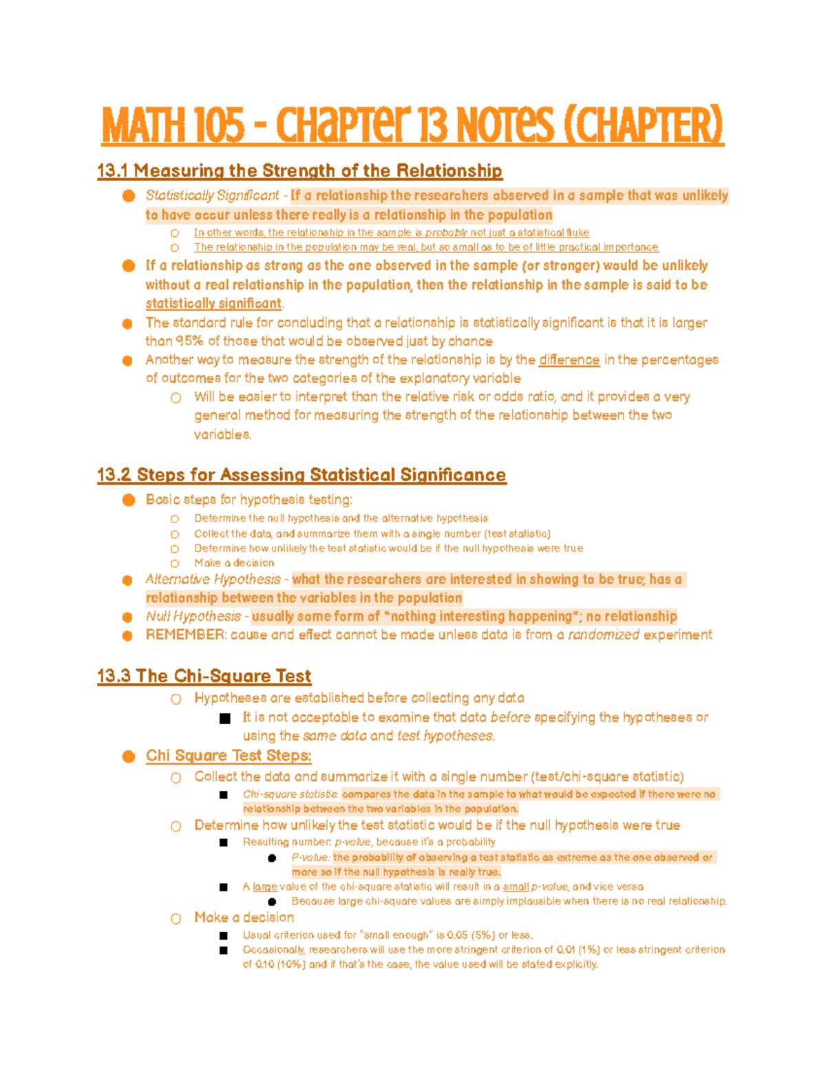 MATH105 - Chapter 13 Notes - MATH 105 - Chapter 13 Notes (CHAPTER) 13 ...