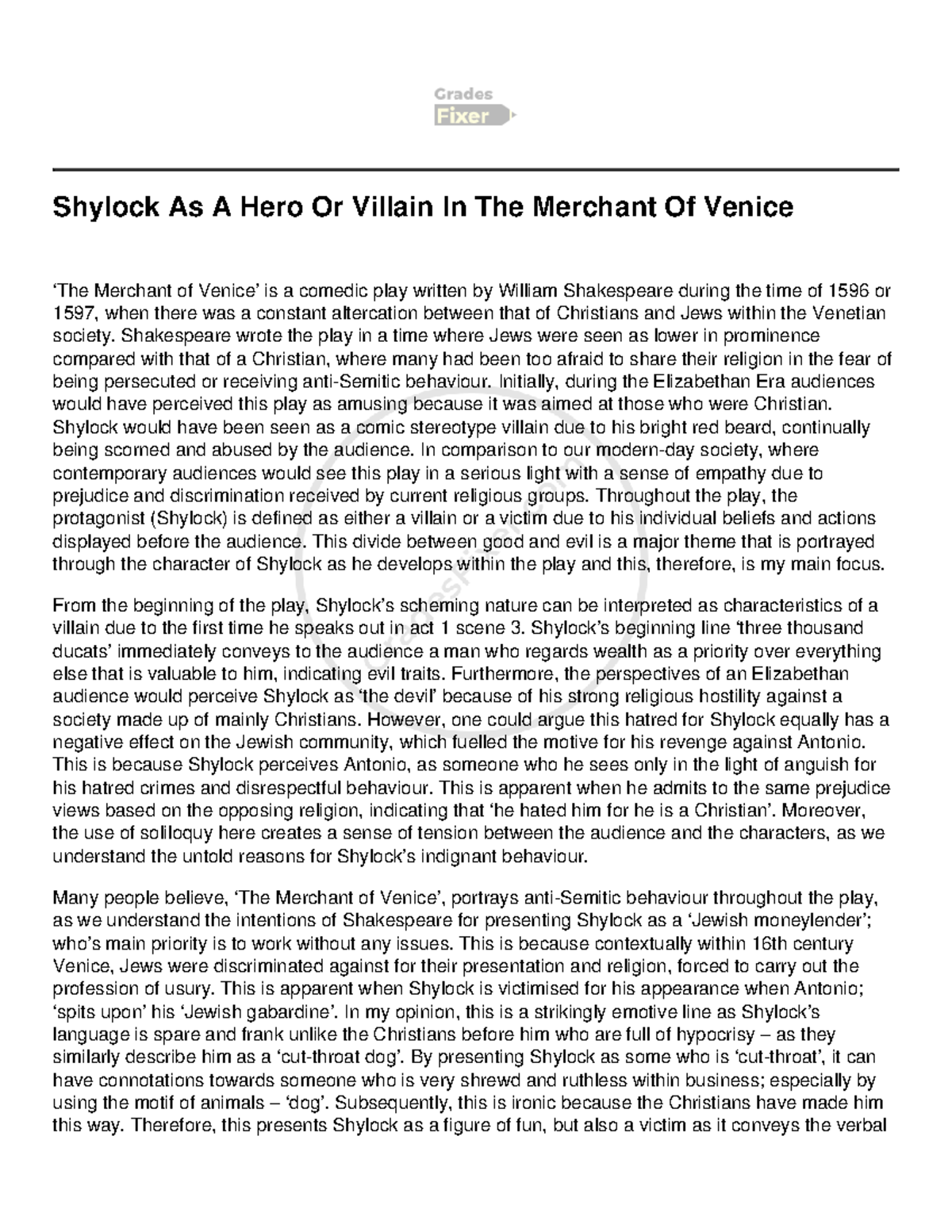 Shylock As A Hero Or Villain In The Merchant Of Venice - Shakespeare ...