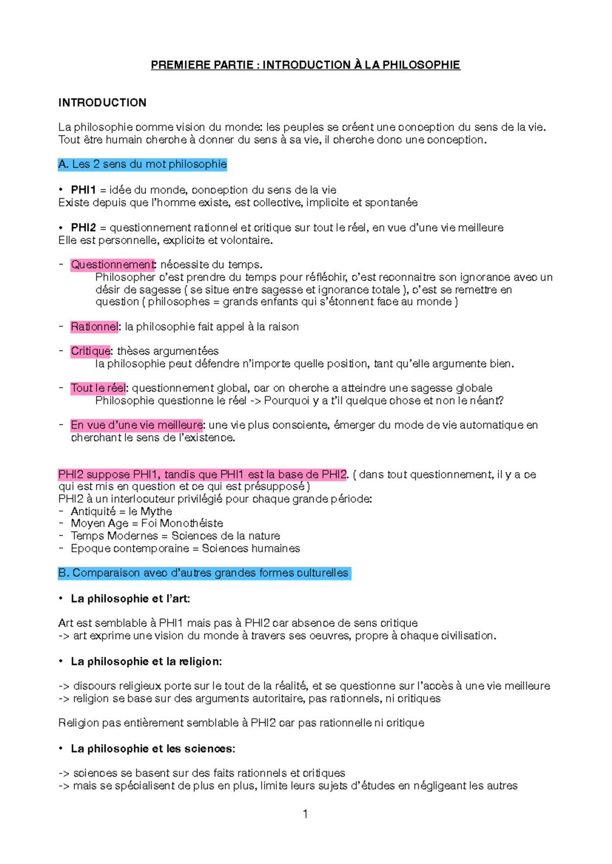 Intro à la Philo - Résumé de différentes notes et sylla - PREMIERE ...