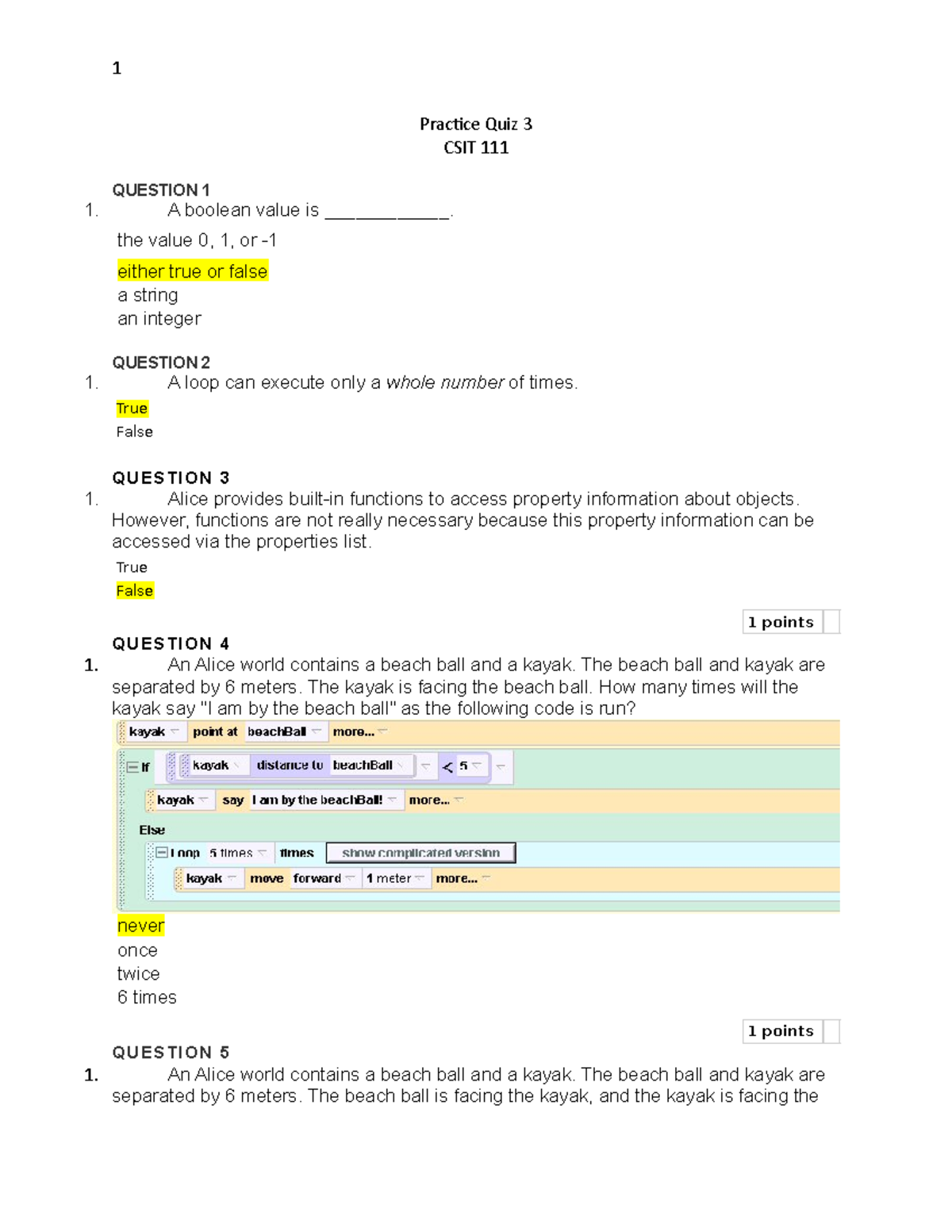 Practice Quiz 3 For Cist 111 Past Questions And Answers For Studies - 1 ...