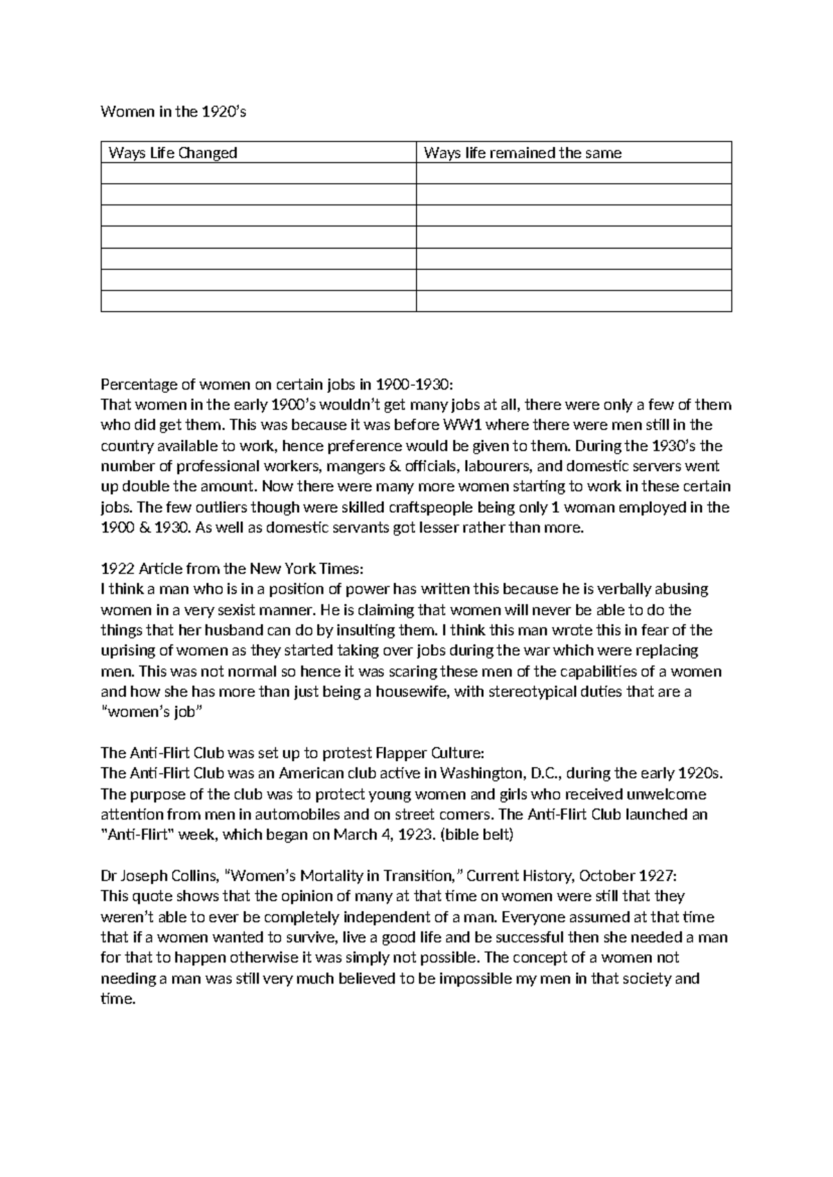 Women in the 1920 - Notes - Women in the 1920’s Ways Life Changed Ways ...