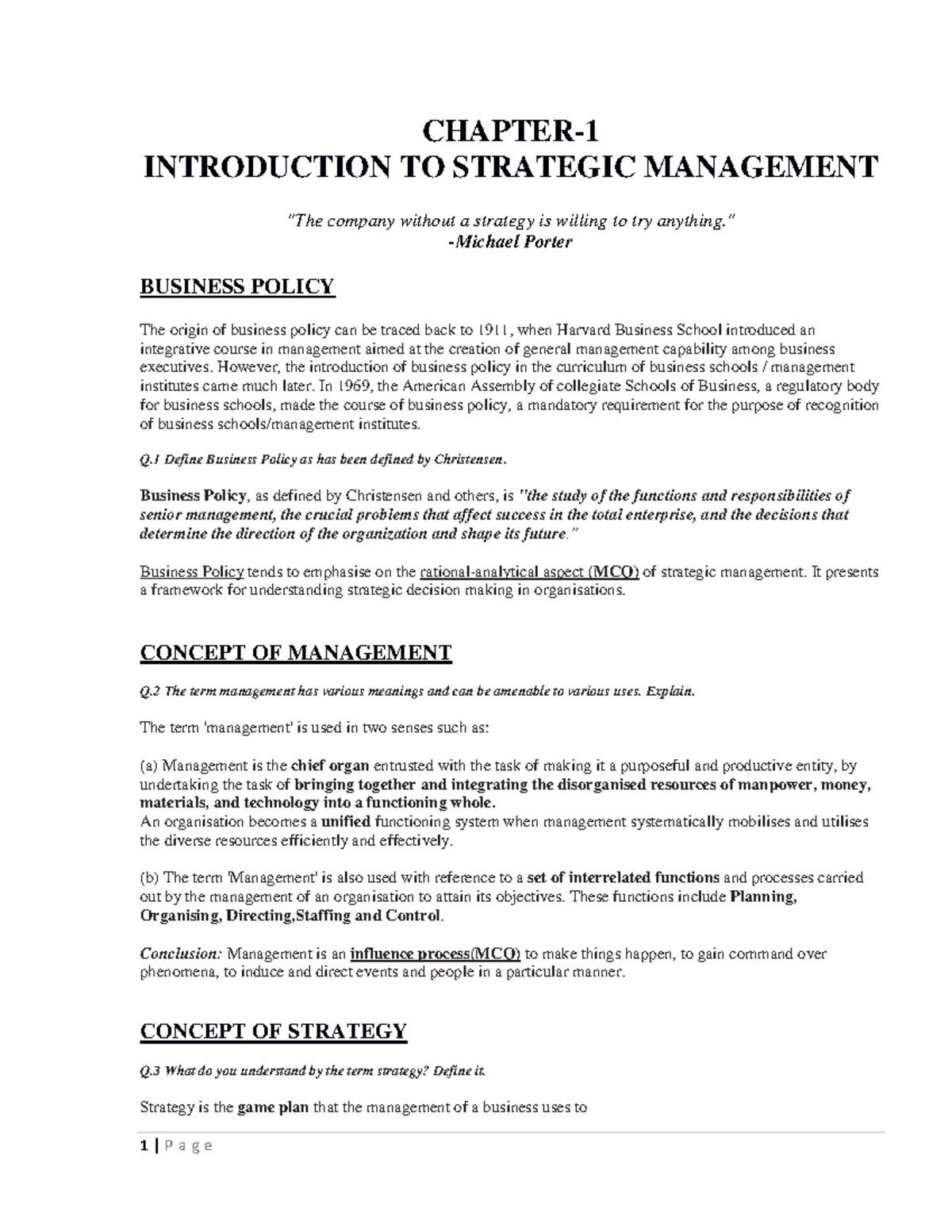 Strategic Management-converted - CHAPTER- INTRODUCTION TO STRATEGIC ...