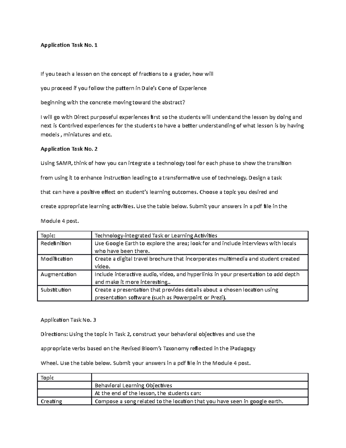 Application Task - PCK 6 - Application Task No. 1 If you teach a lesson ...