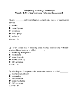 Tutorial 4 - questions - Principles of Marketing: Tutorial (4) Chapter 1: Creating Customer ...