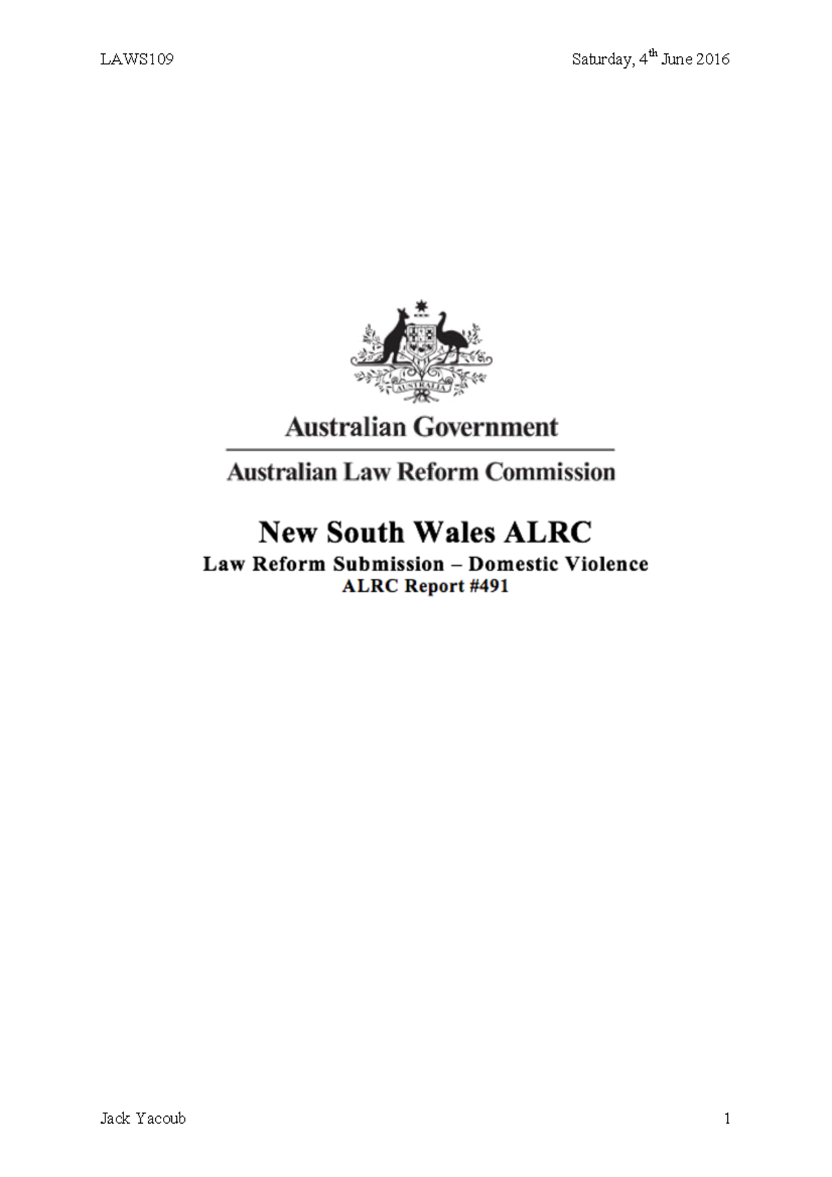 Law-Reform-Submission - LAWS109 Saturday, 4th June 2016 Jack Yacoub 1 ...