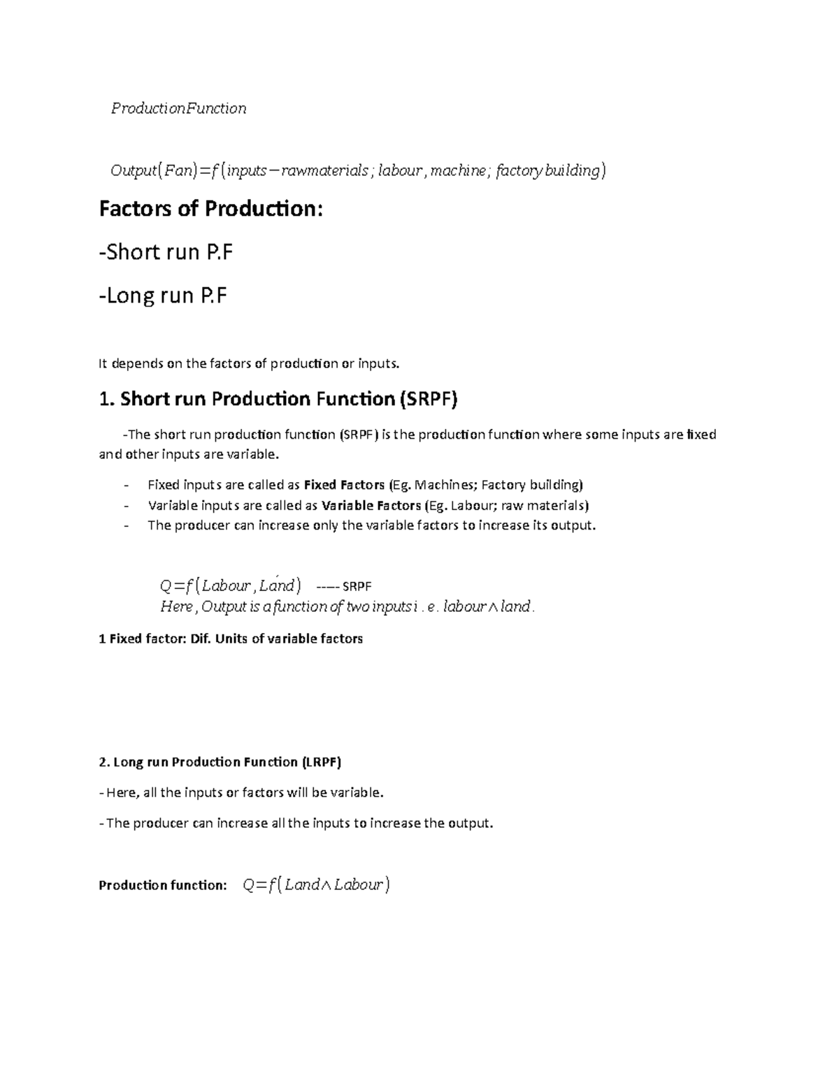 Production Concepts Questions - ProductionFunction - Studocu