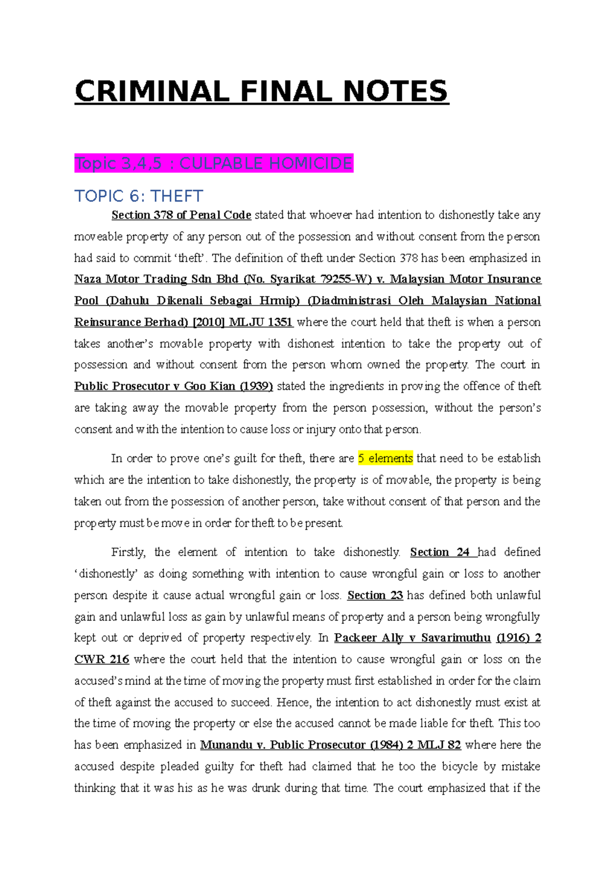 Criminal Final Notes - CRIMINAL FINAL NOTES Topic 3,4,5 : CULPABLE ...