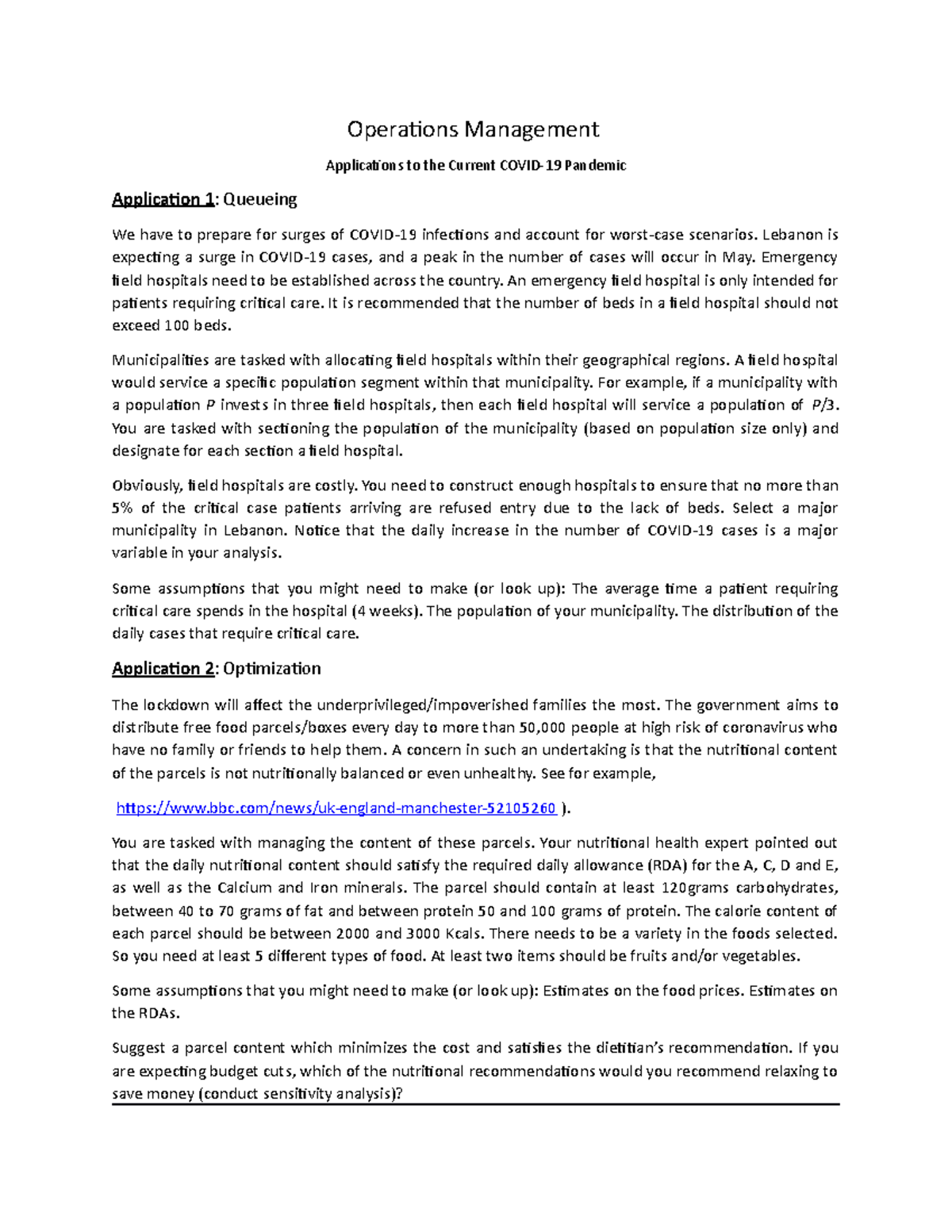 Final Project - Operations Management Applications to the Current COVID ...