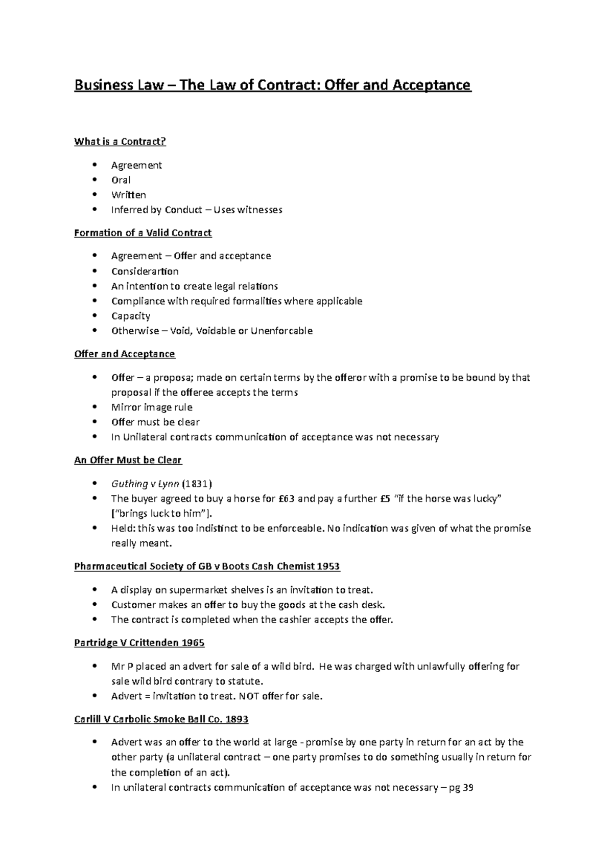 Lecture 3 - The Law of Contract Offer and Acceptance - Business Law ...