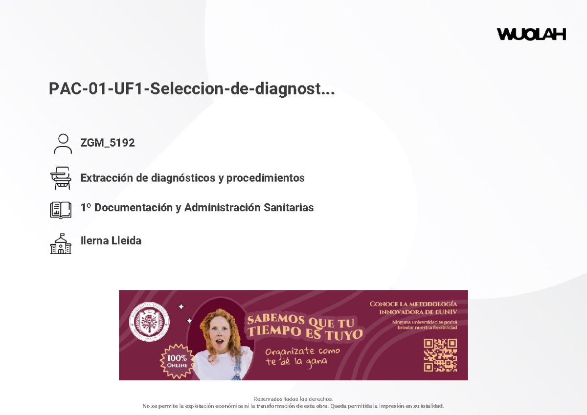 PAC 01 UF1 Seleccion de diagnosticos medicos en la documentacion clinica - - Studocu