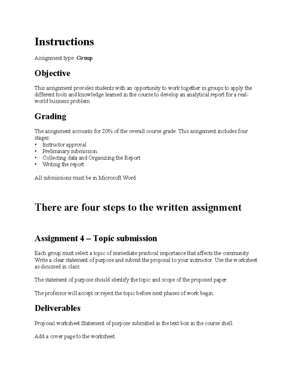 Assignment 4 - instructions - 4 steps - Instructions Assignment type: Group Objective This - Studocu