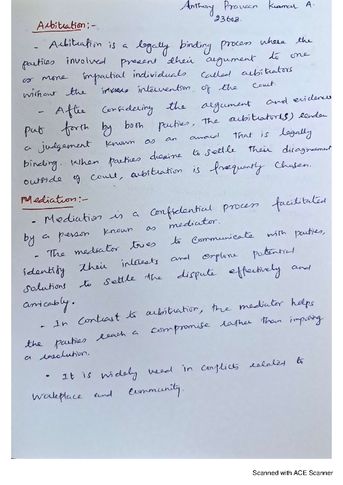 Arbitration, mediation and conciliation - Anthony Praveen Kumar A. Arbitration 23608 Arbitration ...