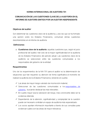 Resumen de la NIA 700 - NORMA INTERNACIONAL DE AUDITORIA 700 FORMACIÓN ...