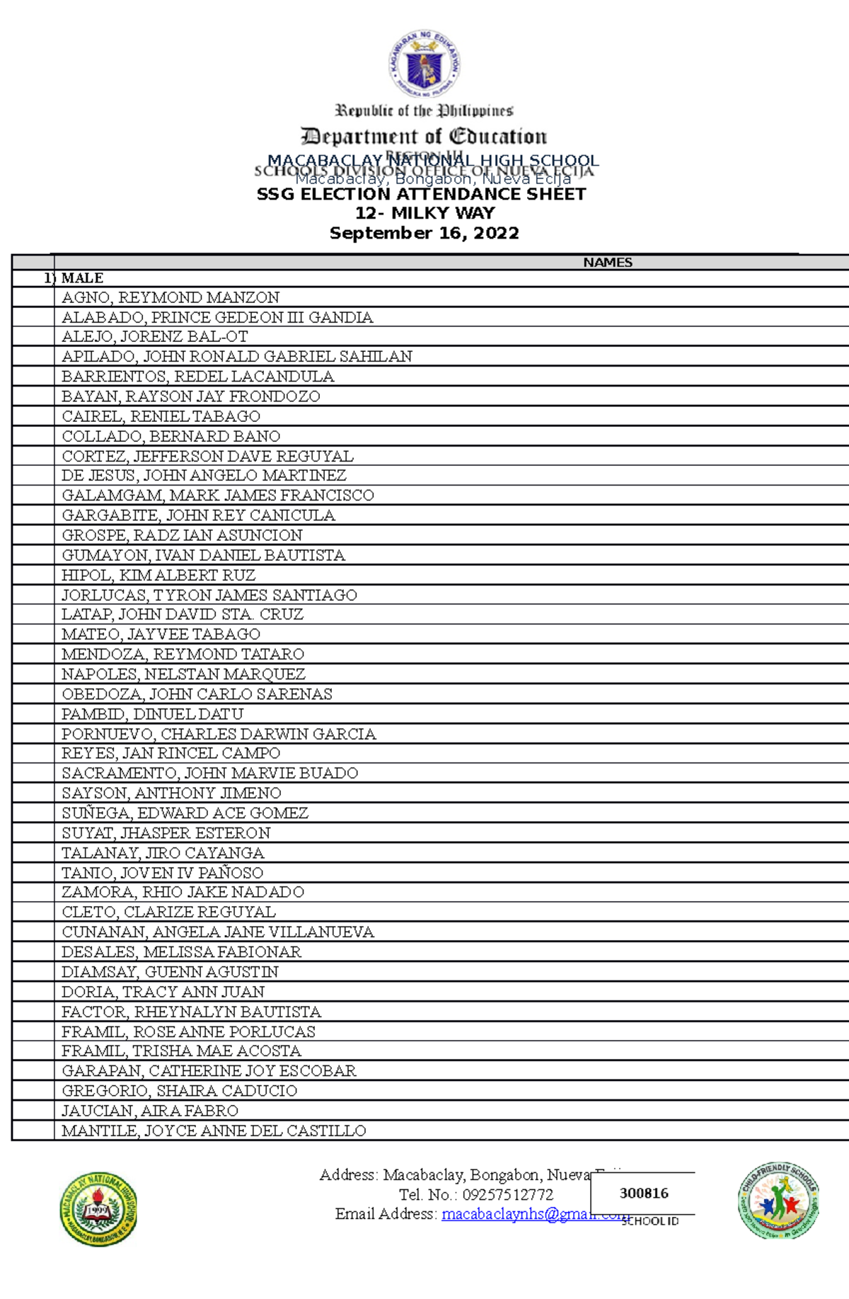 SSG Election Attendance sheet 7 Wakelet - SSG ELECTION ATTENDANCE SHEET ...