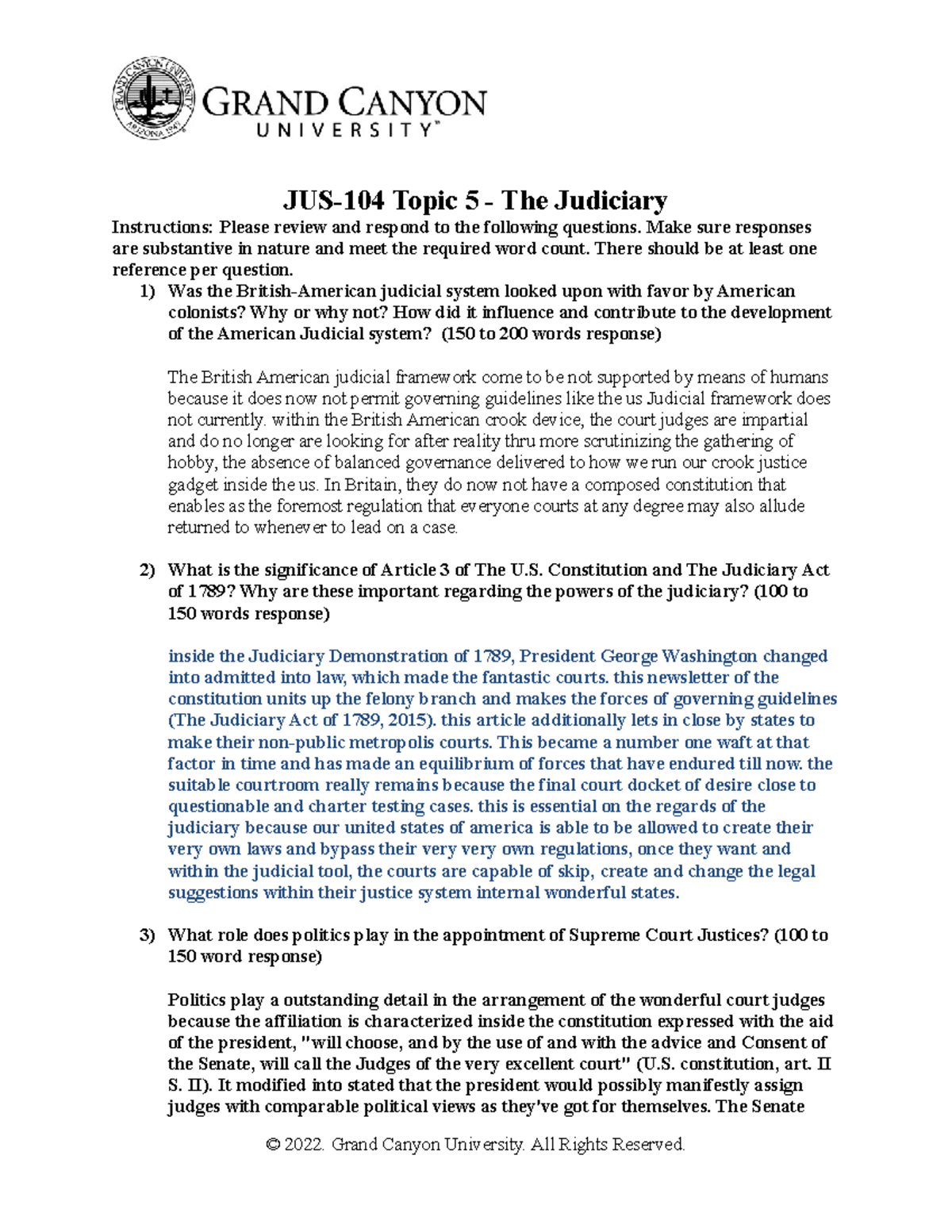 JUS-104 T5 Judiciary Worksheet 1 - JUS-104 Topic 5 - The Judiciary ...