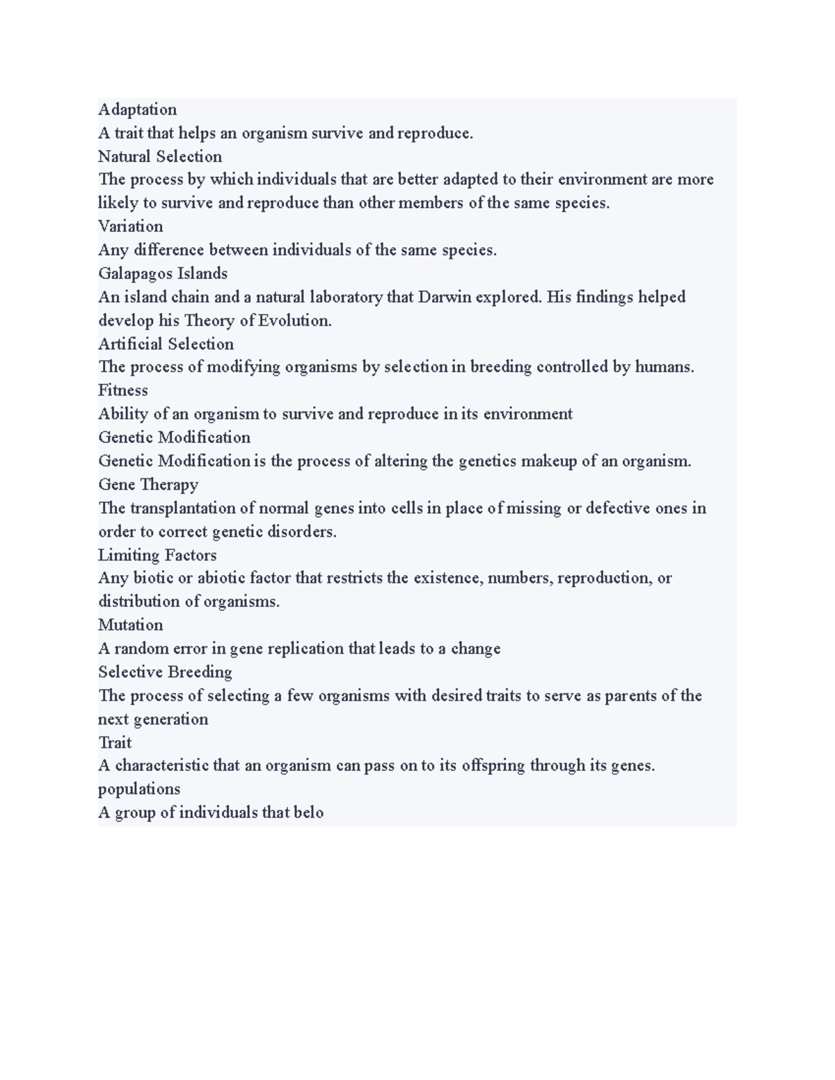 Natural 2 - practice materials - Adaptation A trait that helps an ...