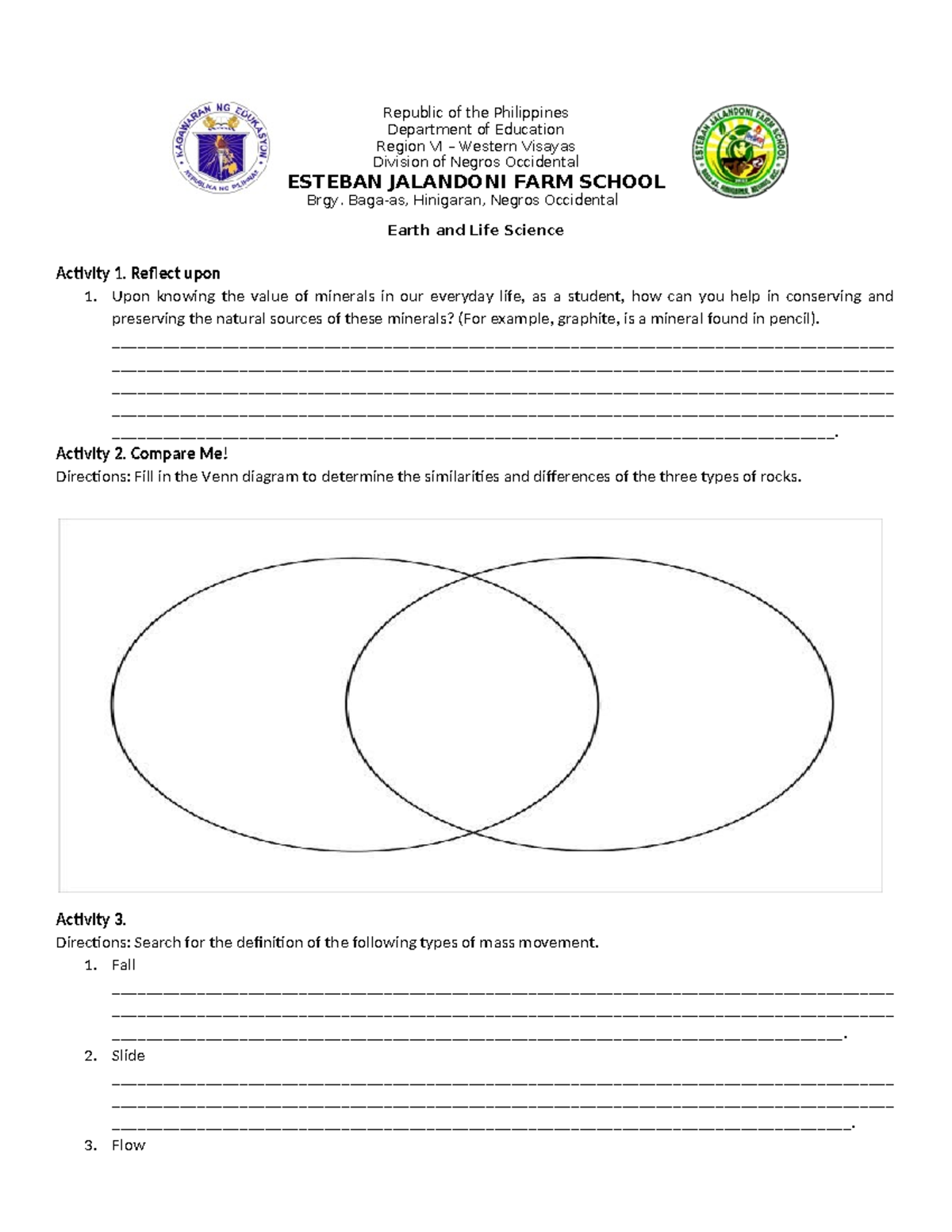 Activity els11 - Republic of the Philippines Department of Education ...