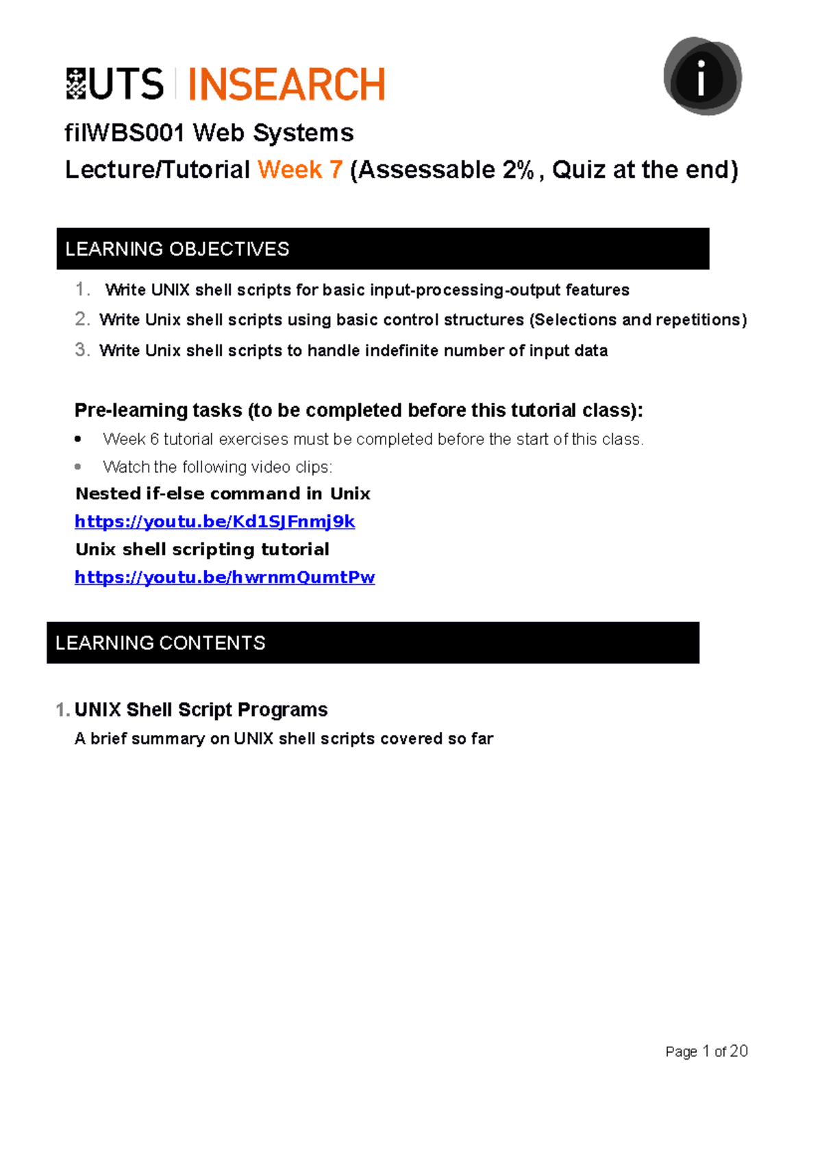 IWBS001-Tutorial Week 07 - fiIWBS001 Web Systems Lecture/Tutorial Week 7 (Assessable 2%, Quiz at ...