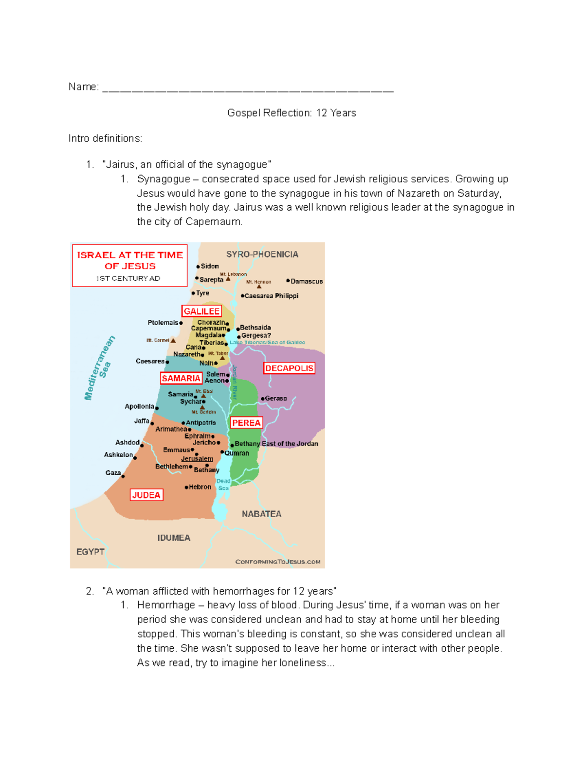 Gospel Reflection for 12 Years - Name
