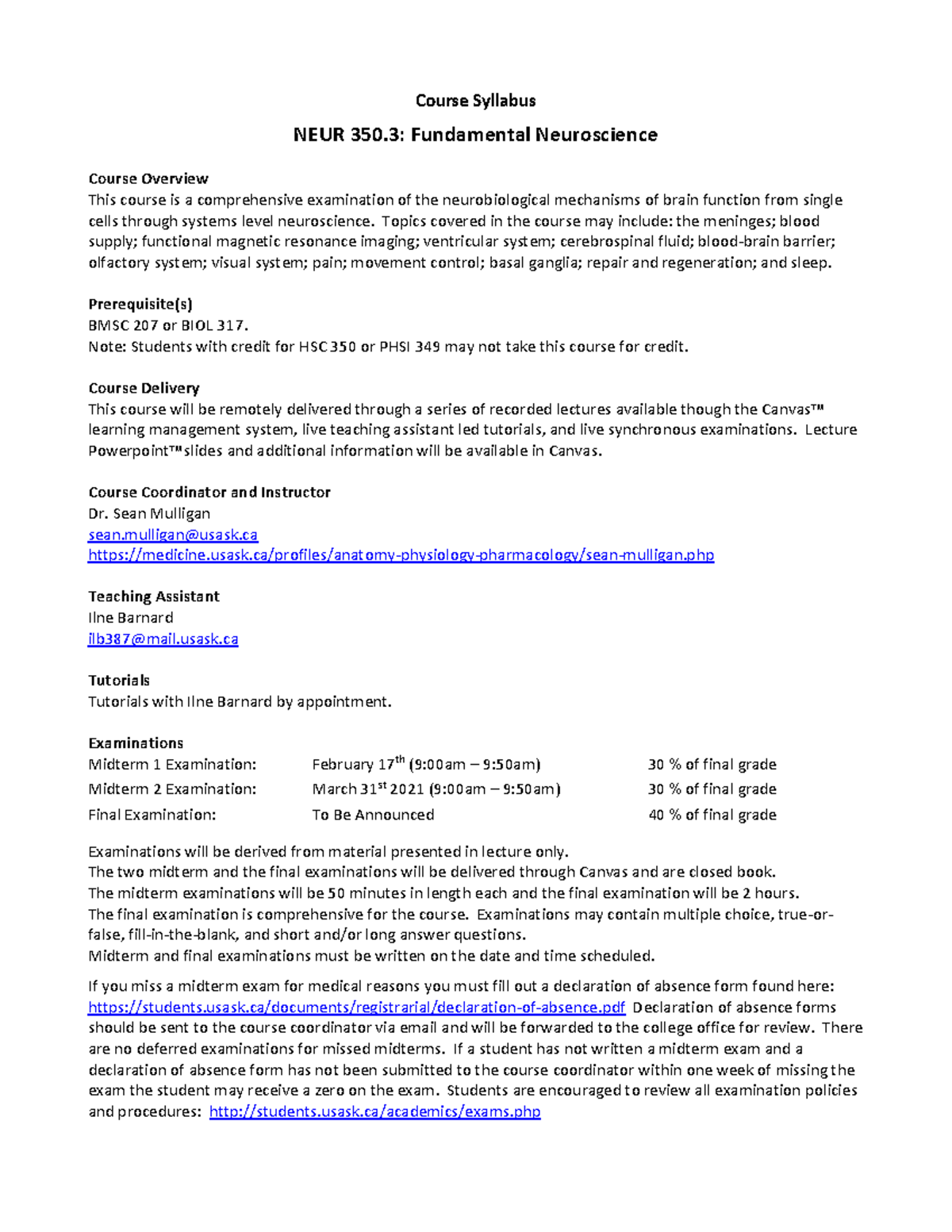 NEUR 350 Syllabus 2022 - Course Syllabus NEUR 350: Fundamental ...