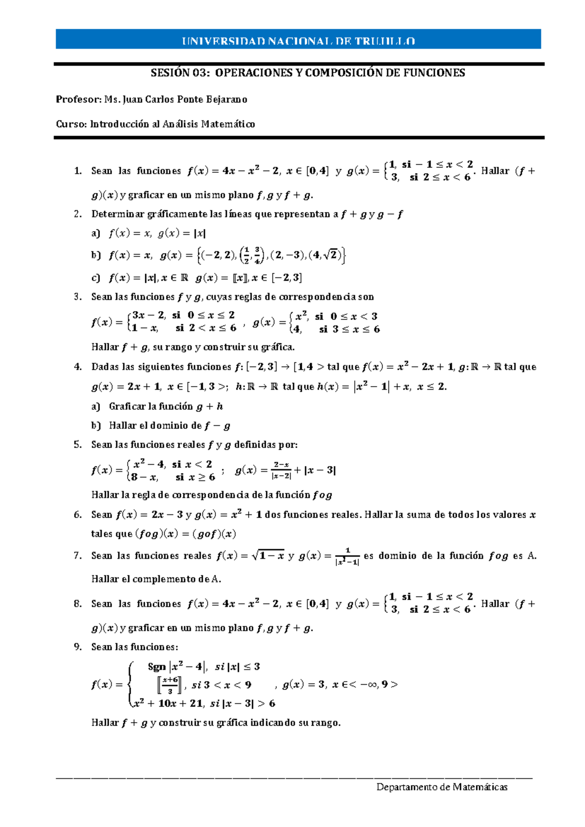 Algebra y composición de funciones - - Studocu