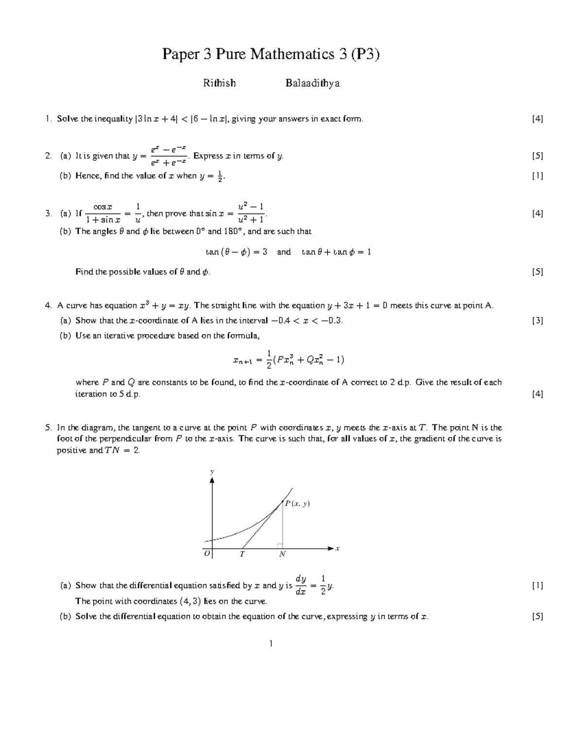 sample cambridge a level math paper - Paper 3 Pure Mathematics 3 (P3) Rithish Balaadithya Solve ...