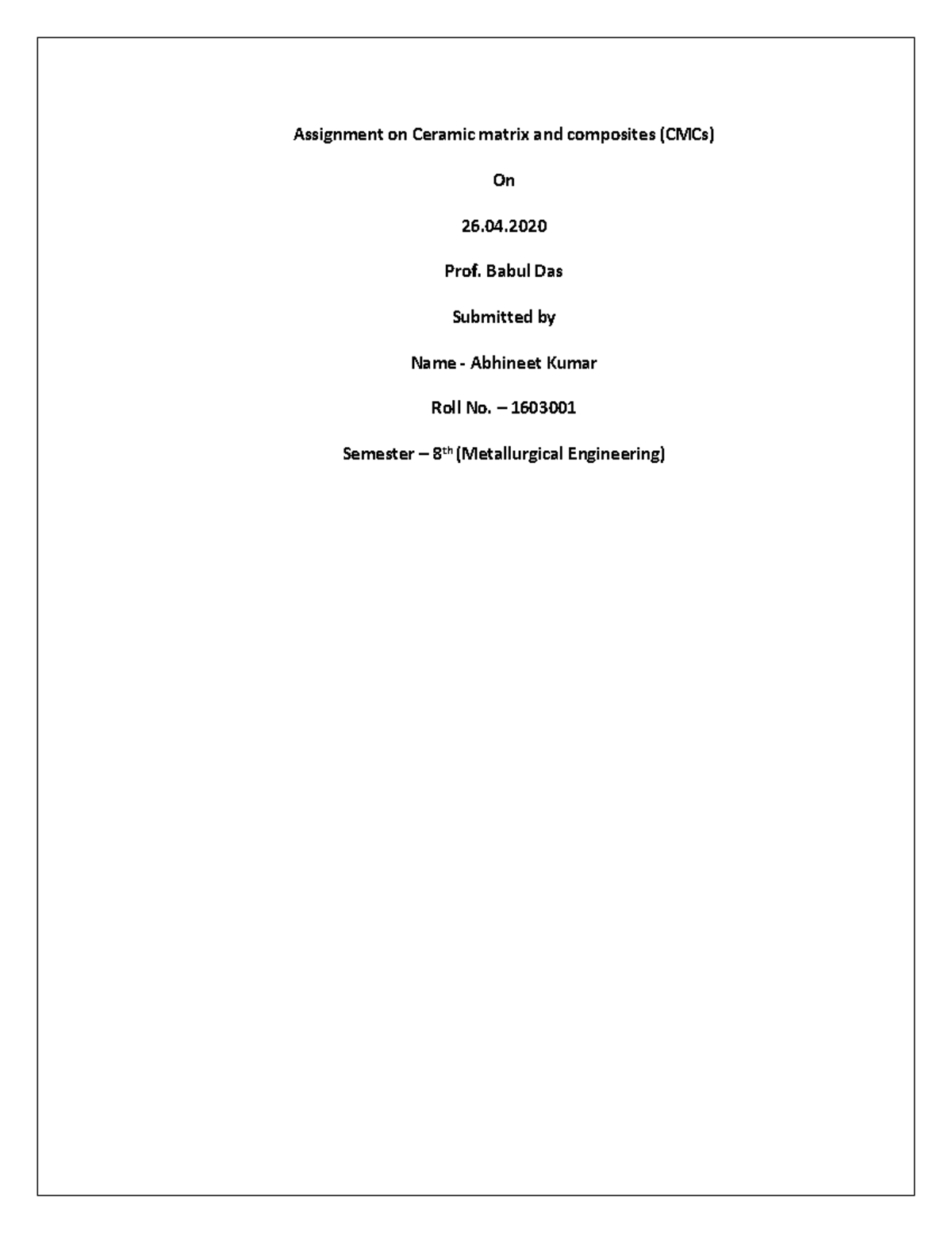 Assignment CMCs - Warning: TT: undefined function: 32 Assignment on Ceramic matrix and ...