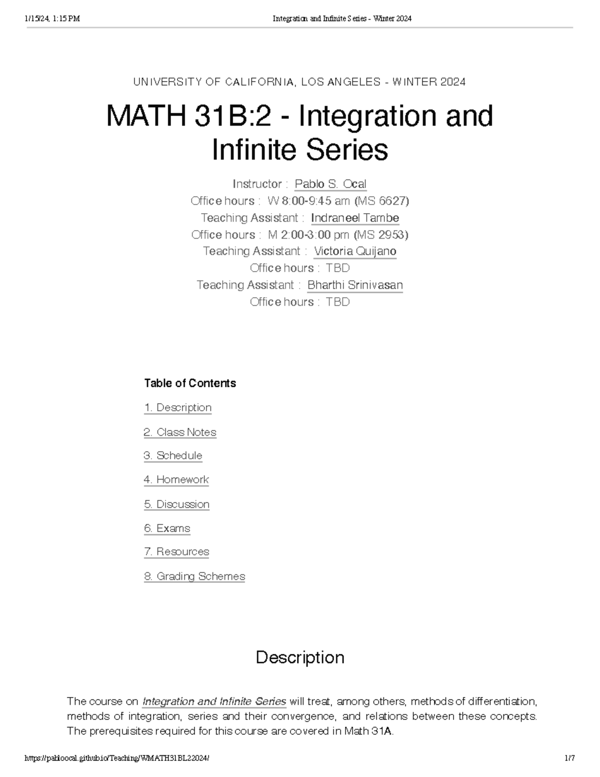 Integration and Infinite Series - Winter 2024 - UNIVERSITY OF CALIFORNIA, LOS ANGELES - WINTER ...