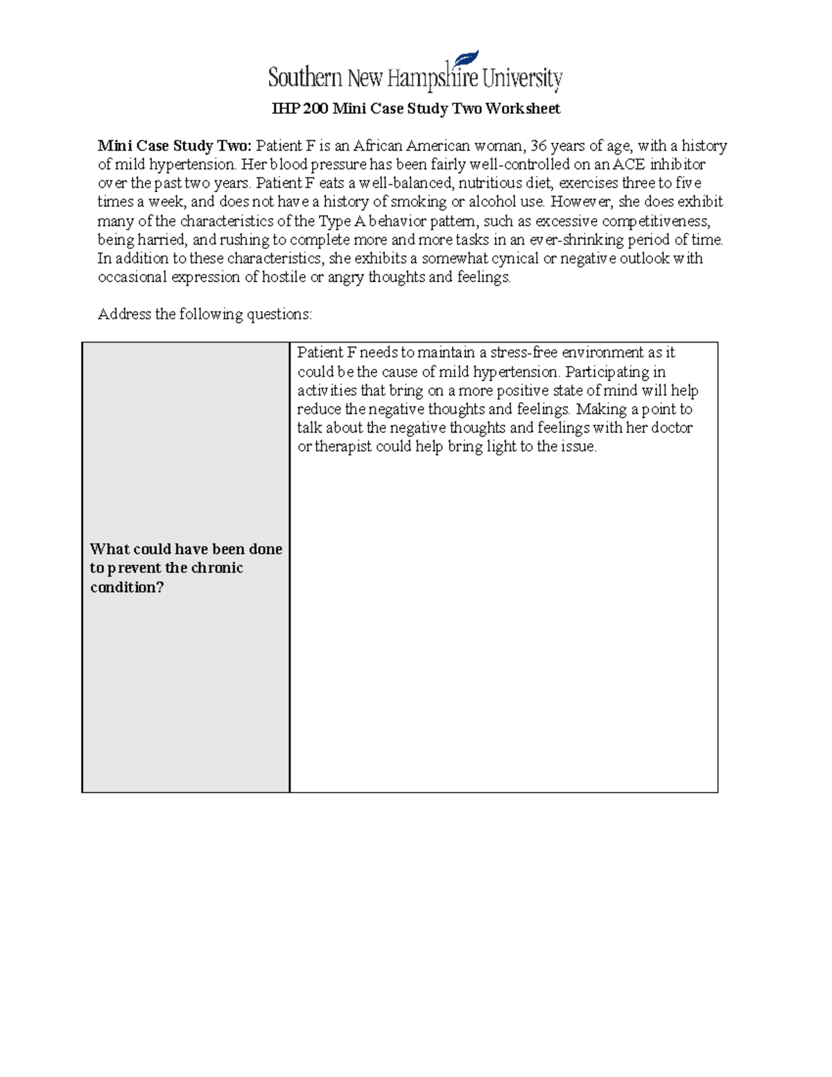 4 1 Mini Case Study Prevention Assignment IHP 200 Mini Case Study