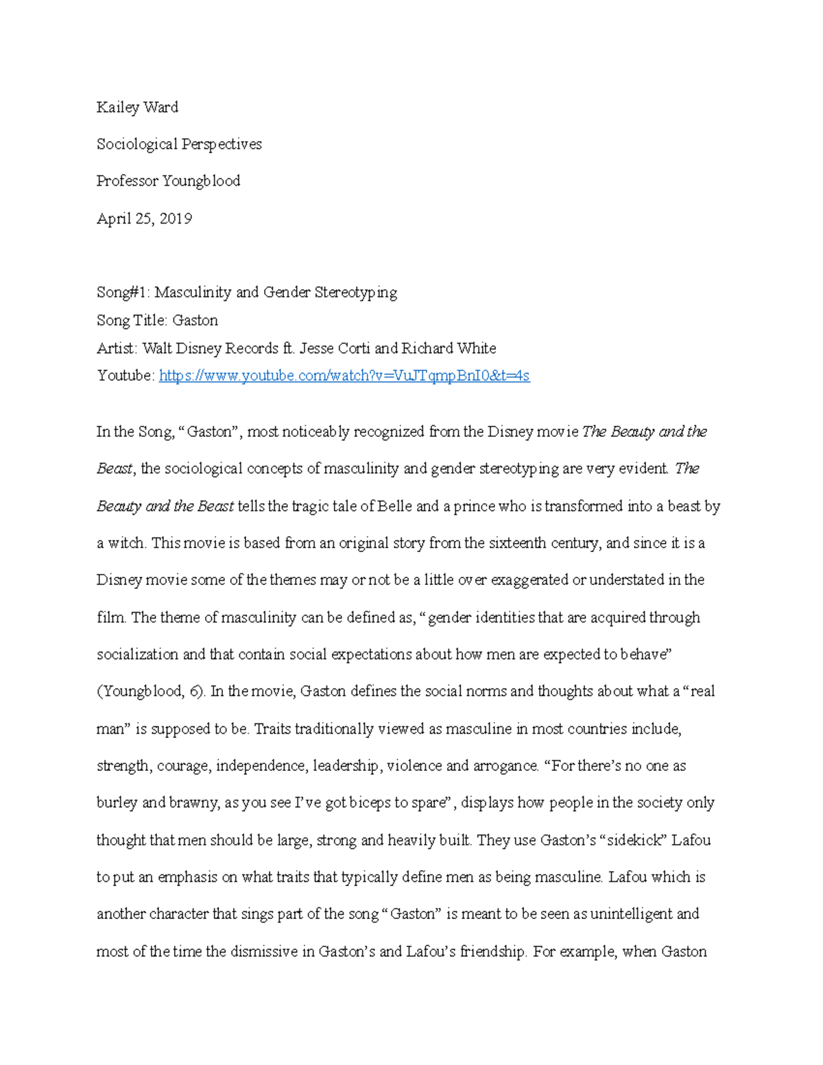 Songs in sociology - Kailey Ward Sociological Perspectives Professor ...