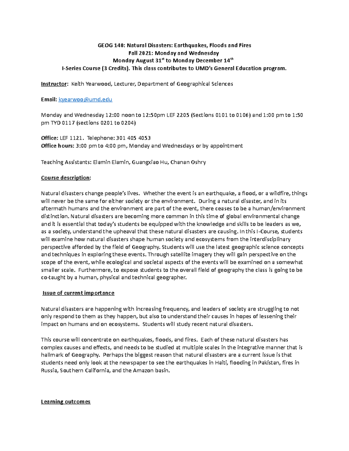 GEOG 140 syllabus fall 2021 - GEOG 140: Natural Disasters: Earthquakes ...