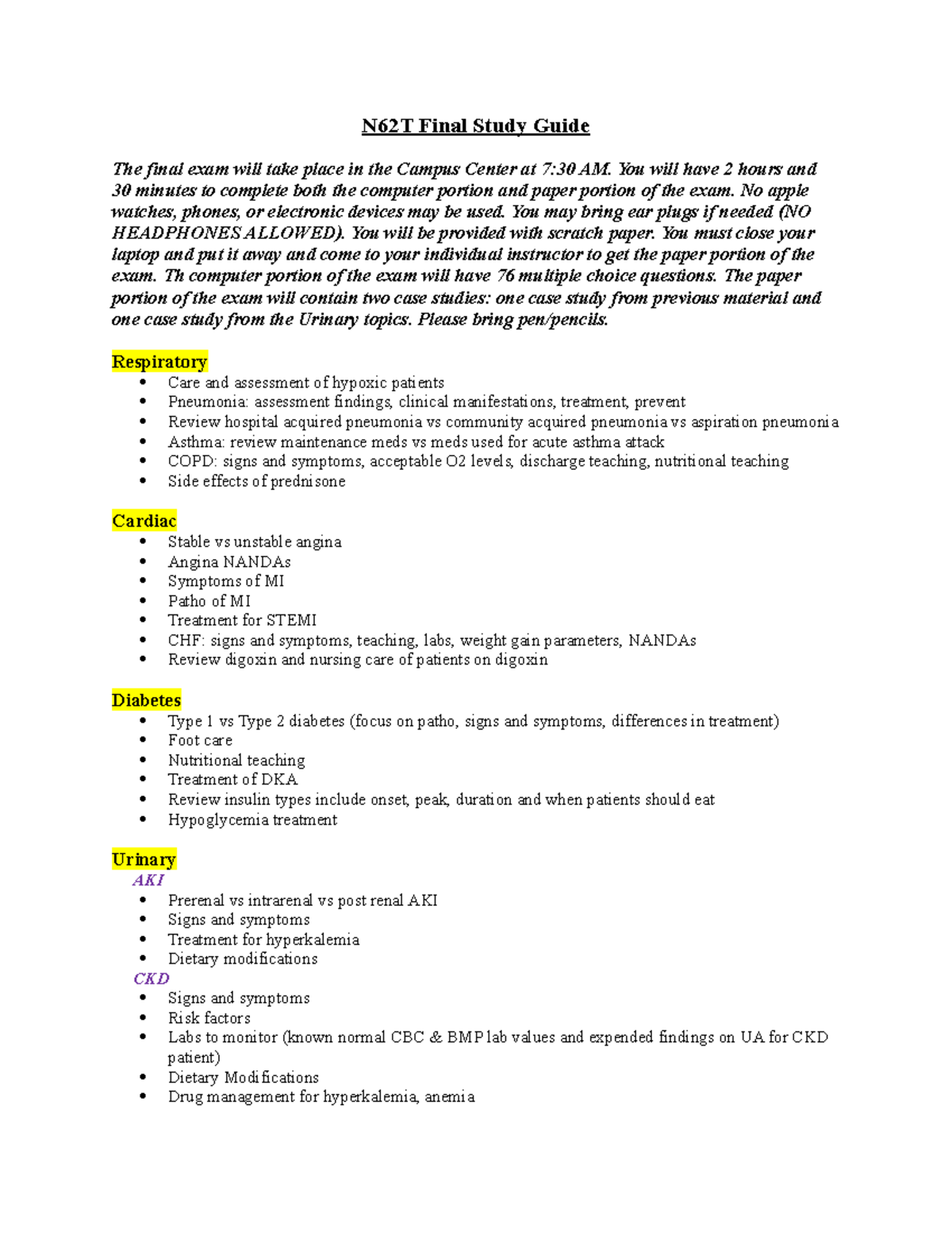 N62T Spring 23 Final Study Guide - N62T Final Study Guide The final ...