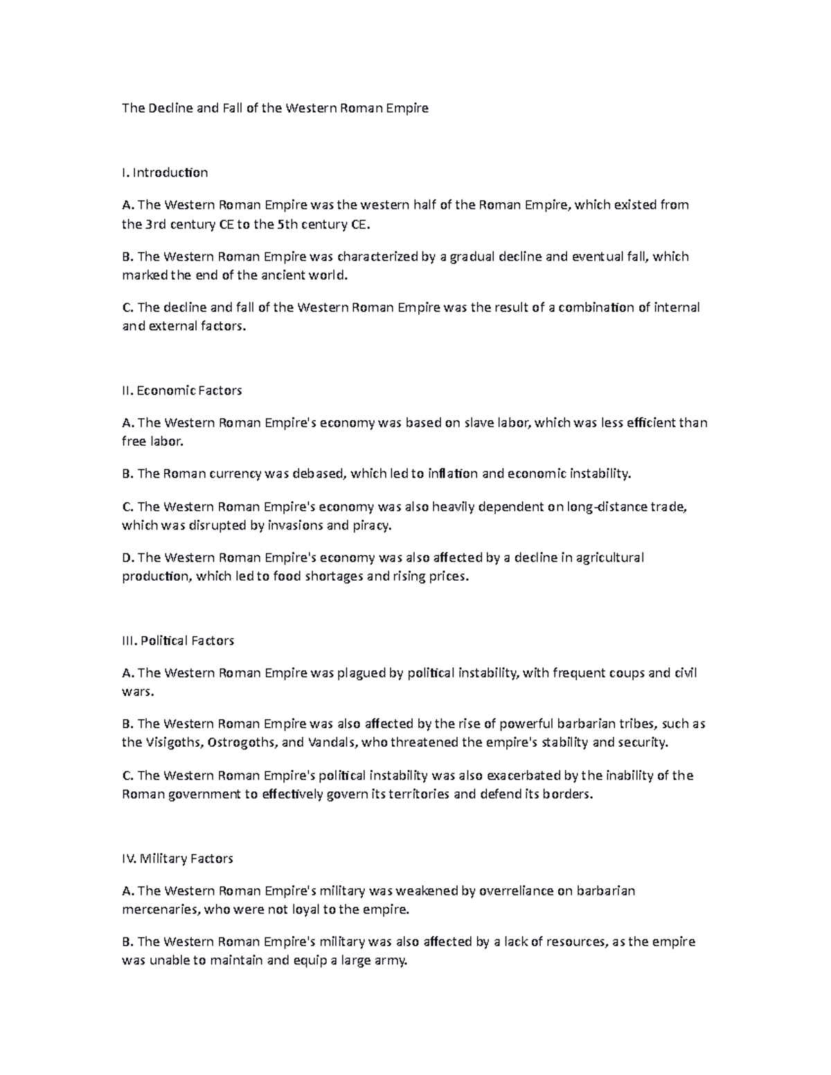 The Decline and Fall of the Western Roman Empire - Introduction A. The ...