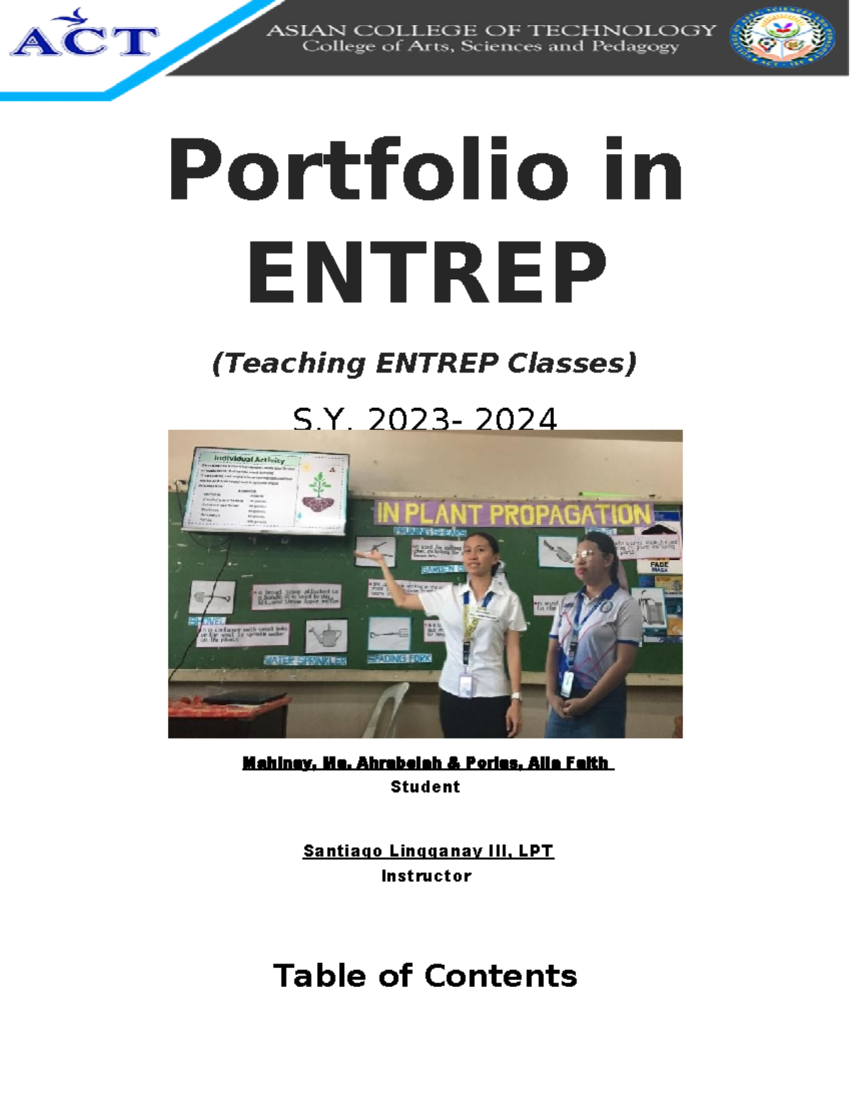 Entrep portfolio - a lesson plan. - Portfolio in ENTREP (Teaching ...