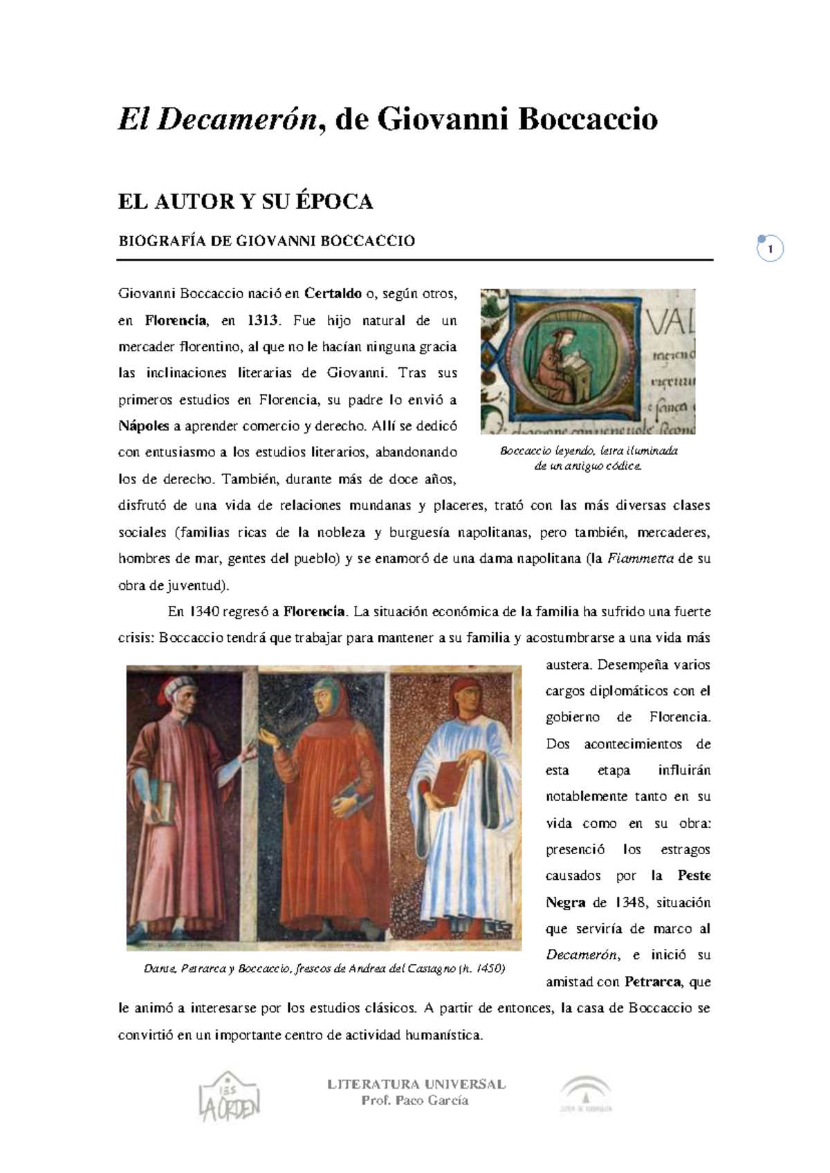 El Decamerón, de Giovanni Boccaccio - LITERATURA UNIVERSAL 1 El ...