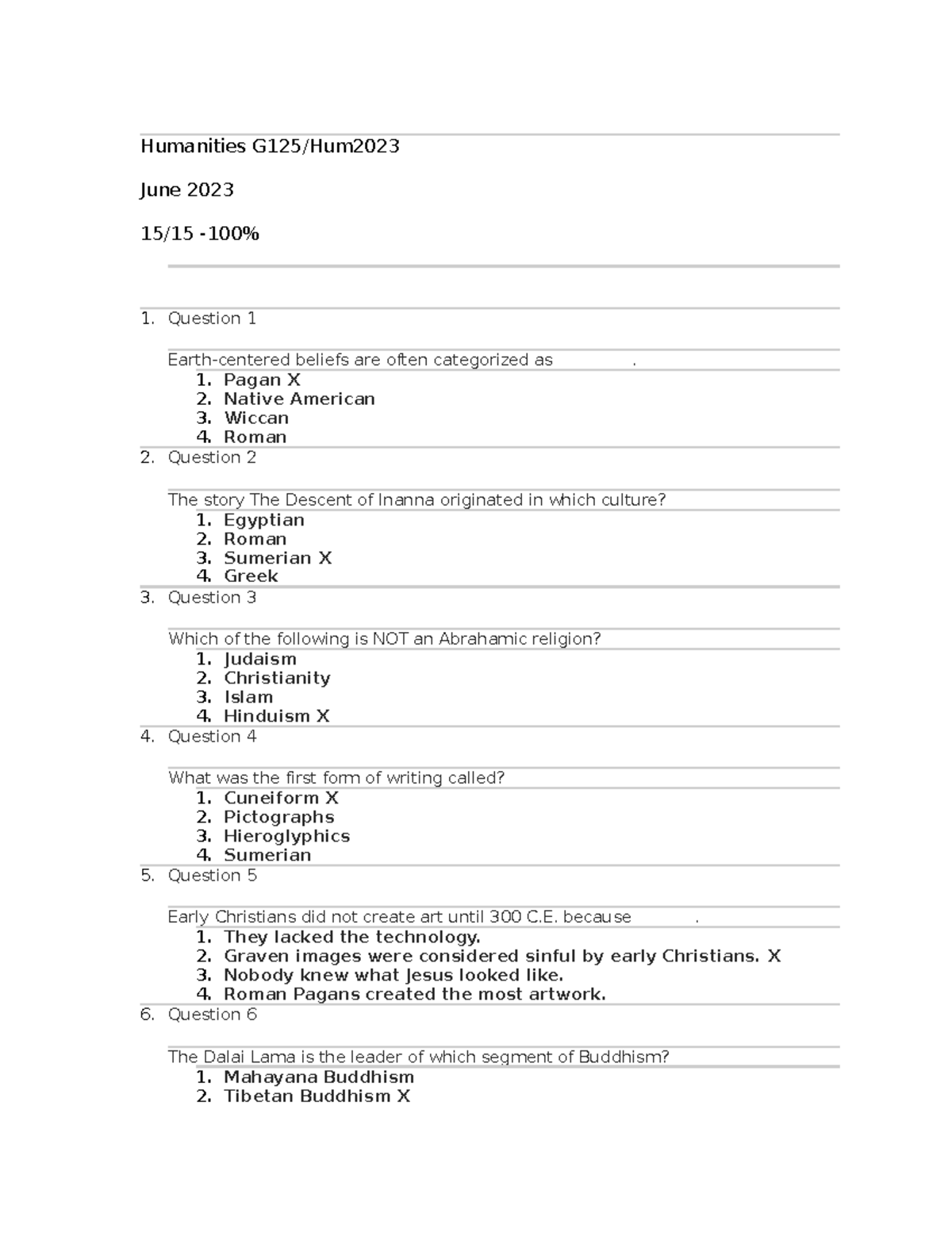 Module 6 quiz - HUM 2023 - Studocu