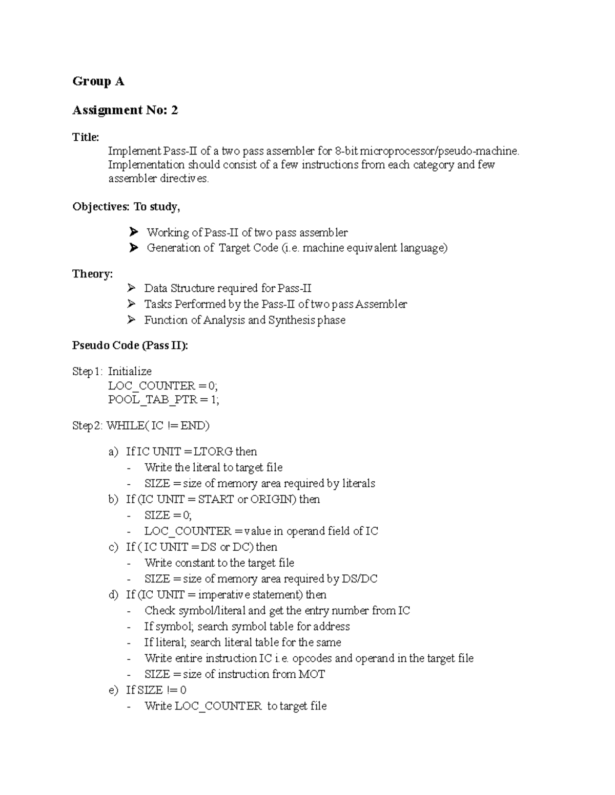 Group A 2 Pass Two Of Assembler Group A Assignment No 2 Title Implement Pass Ii Of A Two