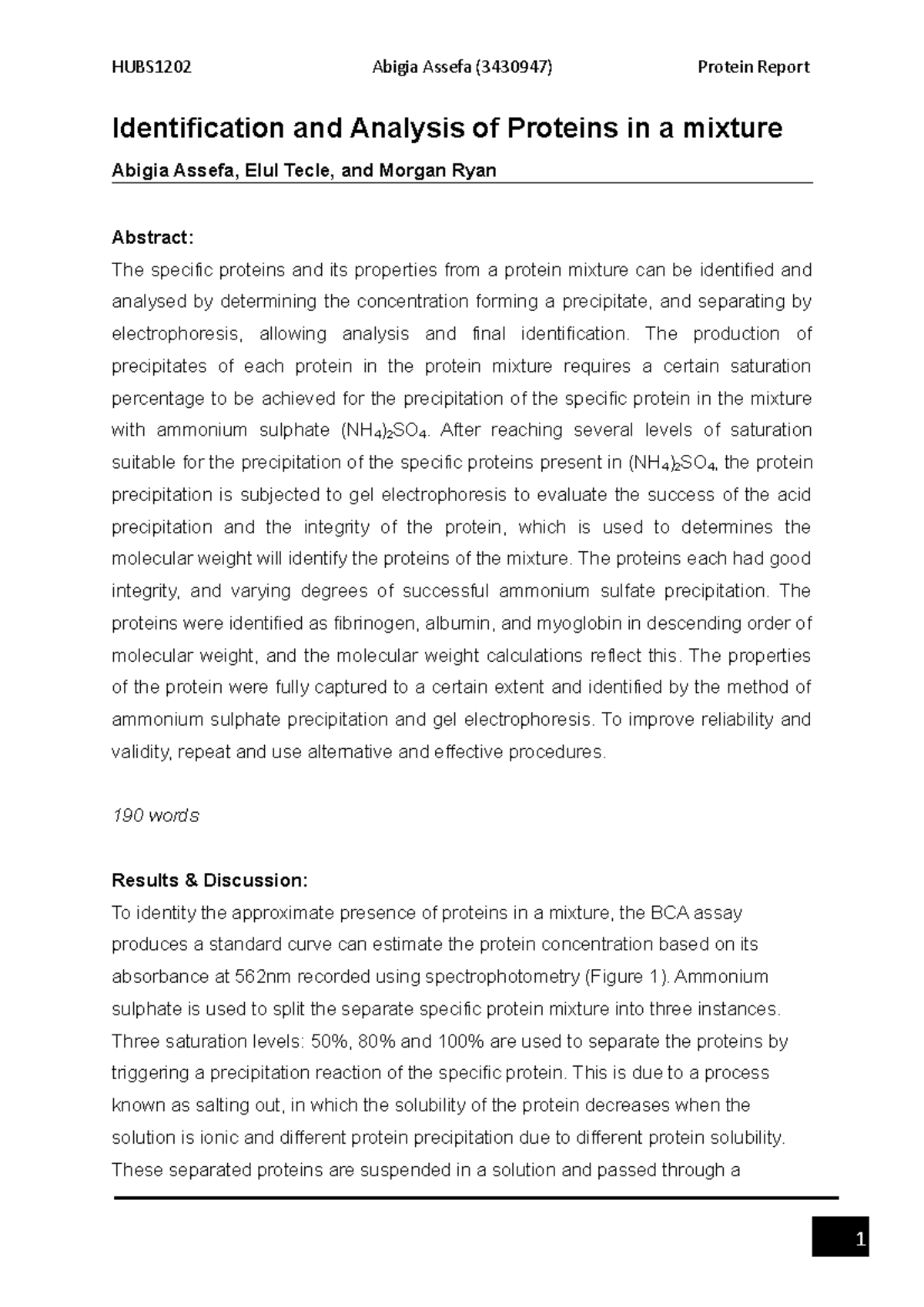 Protein report - none - Identification and Analysis of Proteins in a ...