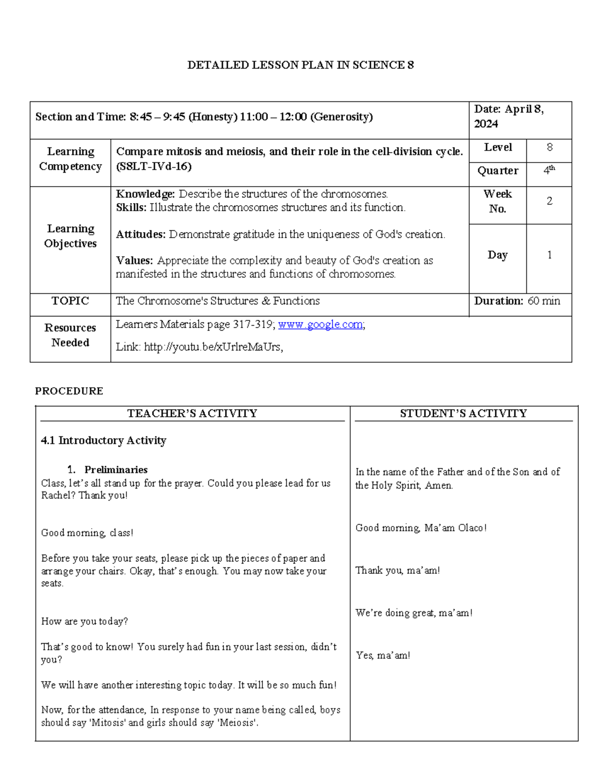 Detailed Lesson PLAN IN Science 8 (Day 1) - DETAILED LESSON PLAN IN ...