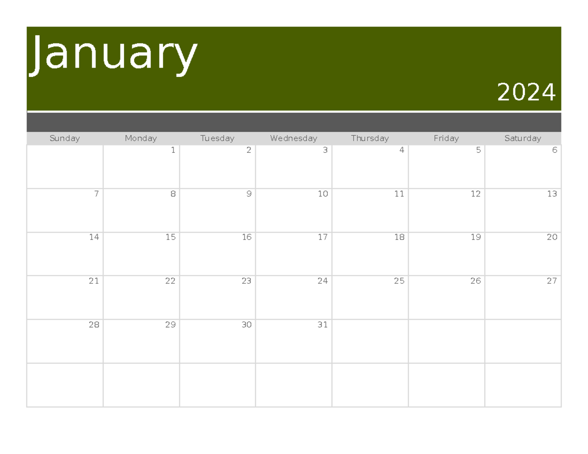 Calendar - January 2024 Sunday Monday Tuesday Wednesday Thursday Friday ...