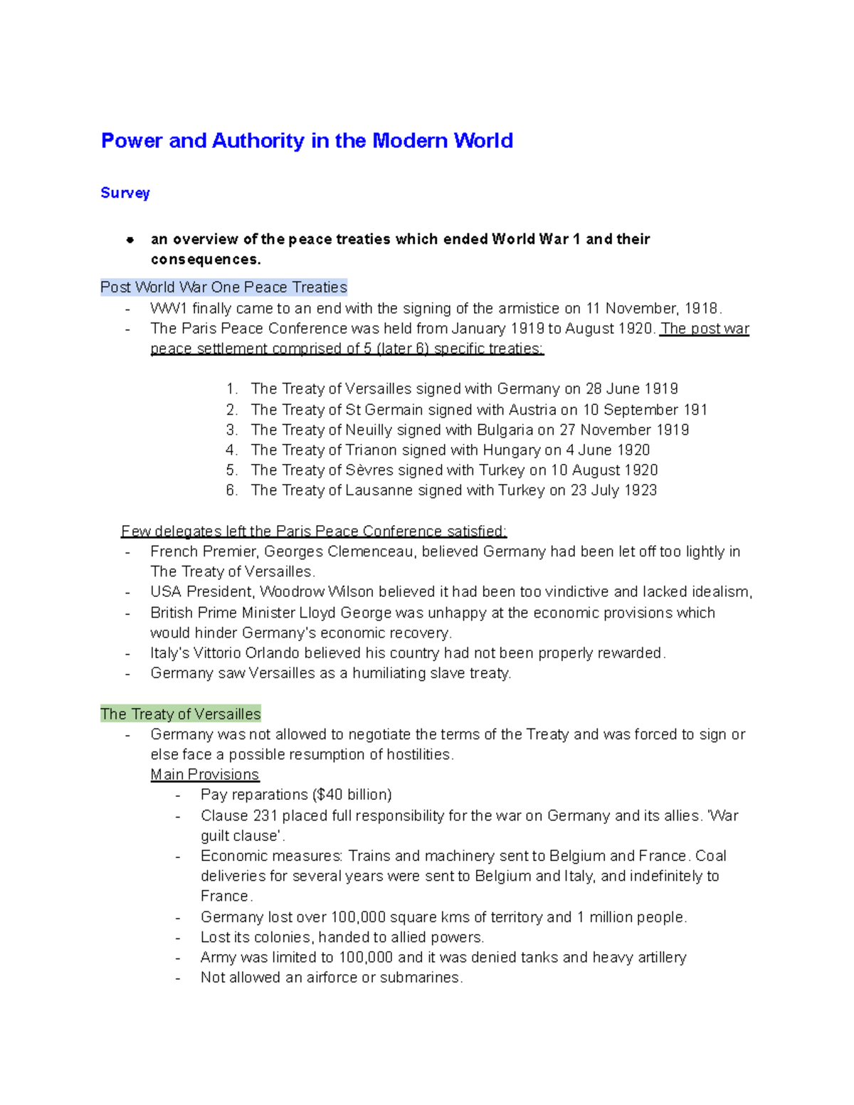 History Year 12 Notes - Power and Authority in the Modern World Survey ...