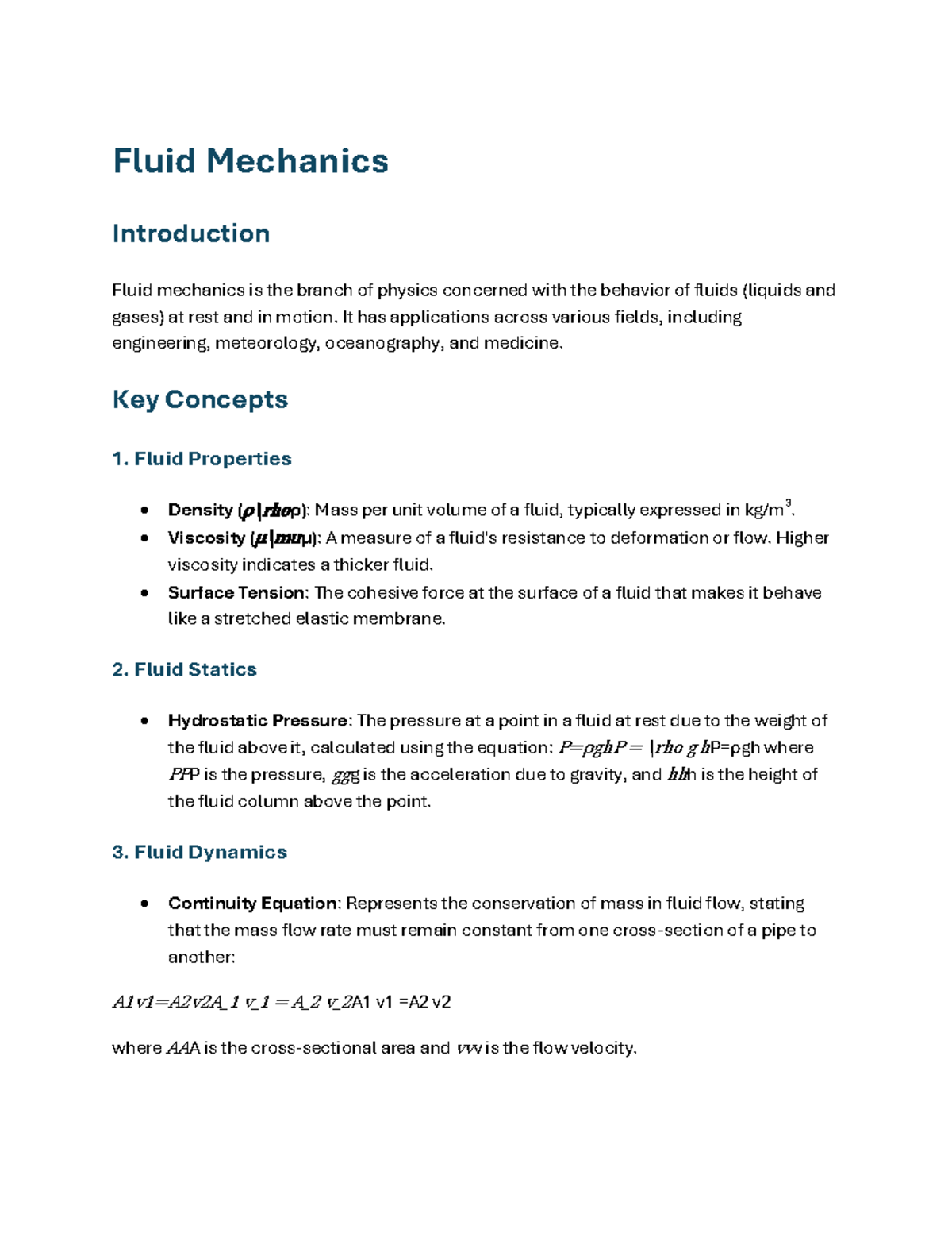 Fluid Mechanics - Fluid Mechanics Introduction Fluid mechanics is the branch of physics ...