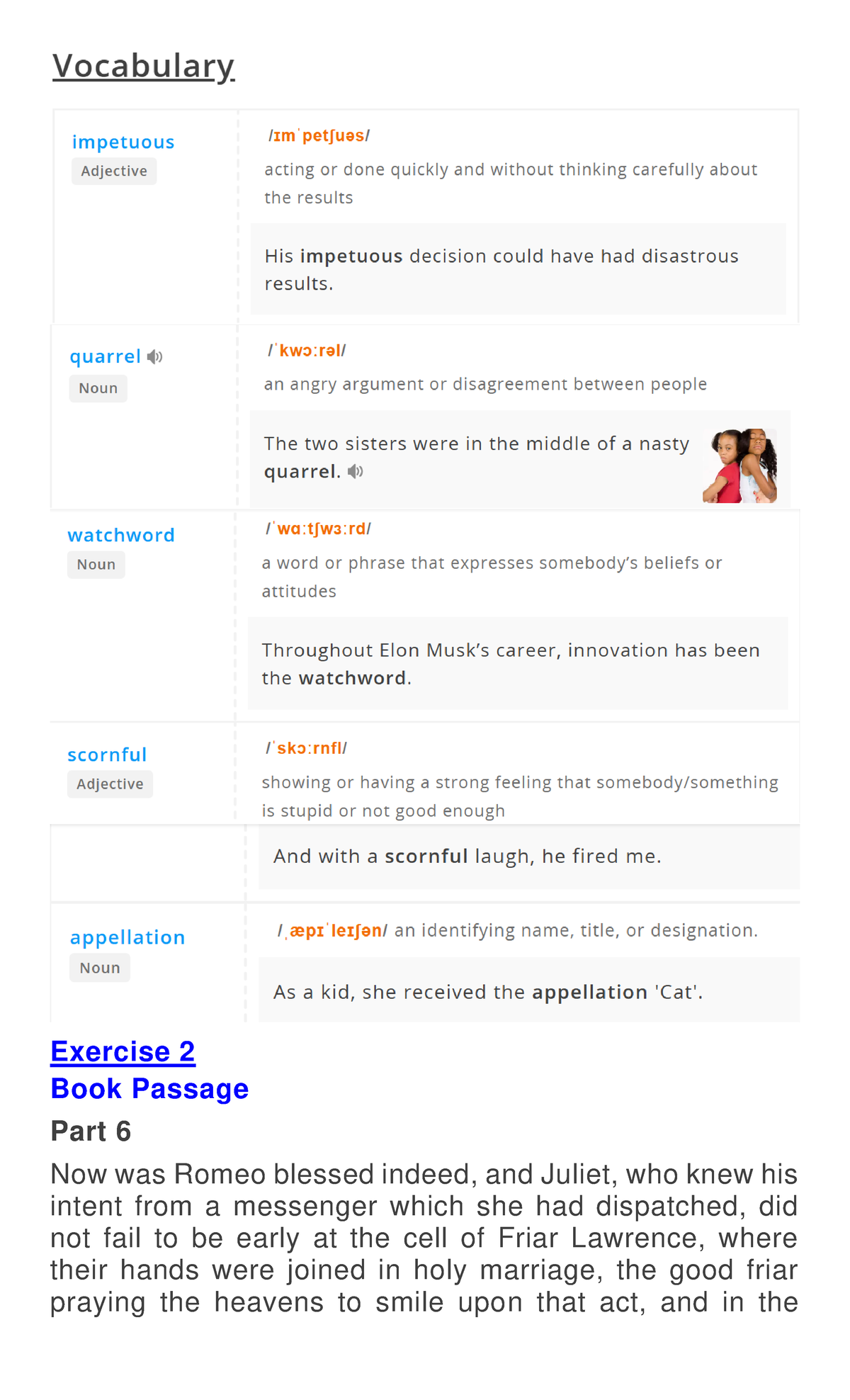 Romeo and juliet 6-7 - Exercise 2 Book Passage Part 6 Now was Romeo ...
