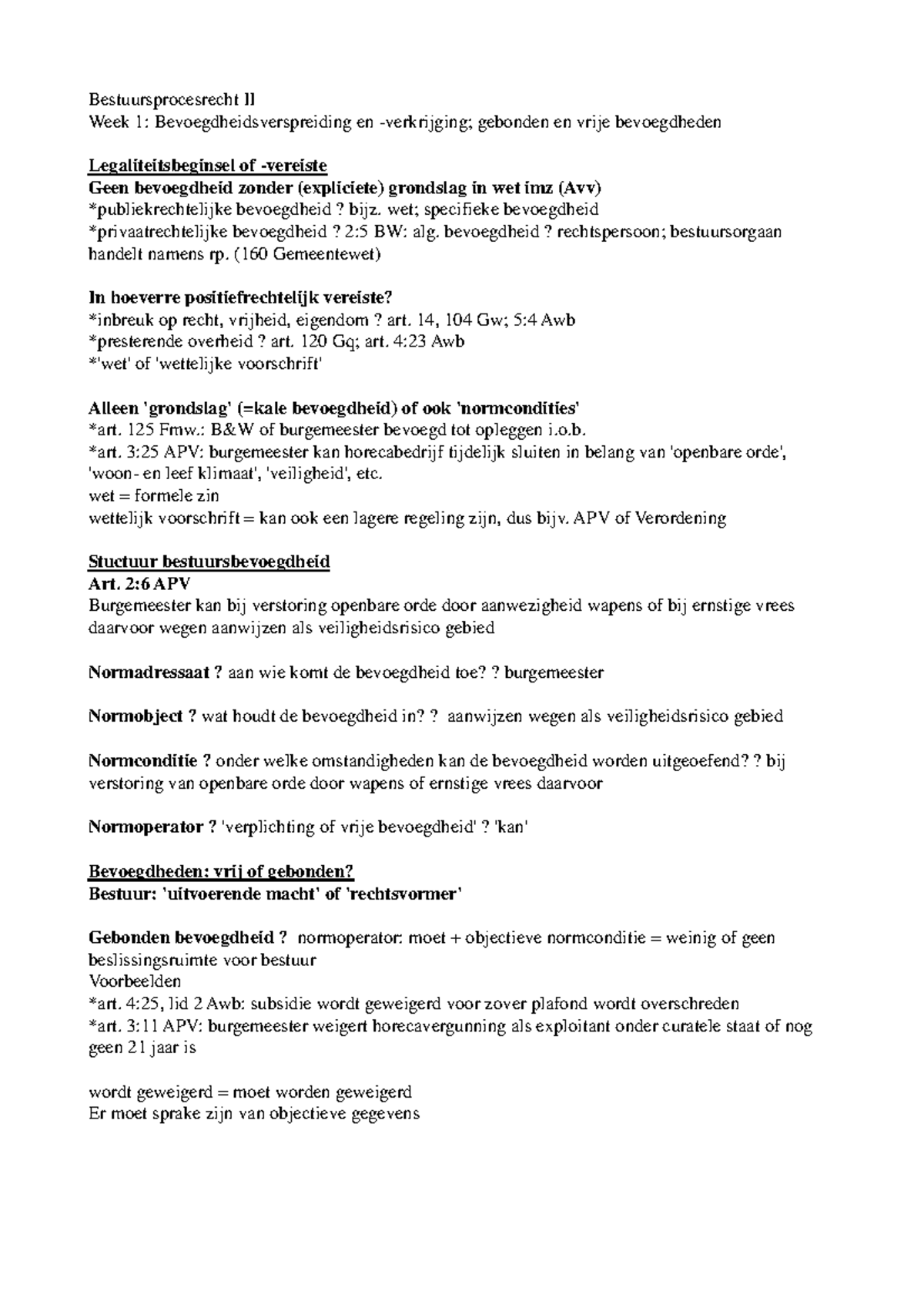 Aantekeningen Bestuurs(proces)recht II week 1: Bevoegdheidsverspreiding en -verkrijging ...