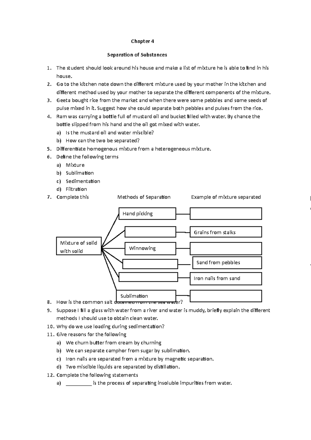 6th class chapter-4 Assignment-seperation of substances. jpg - Chapter ...