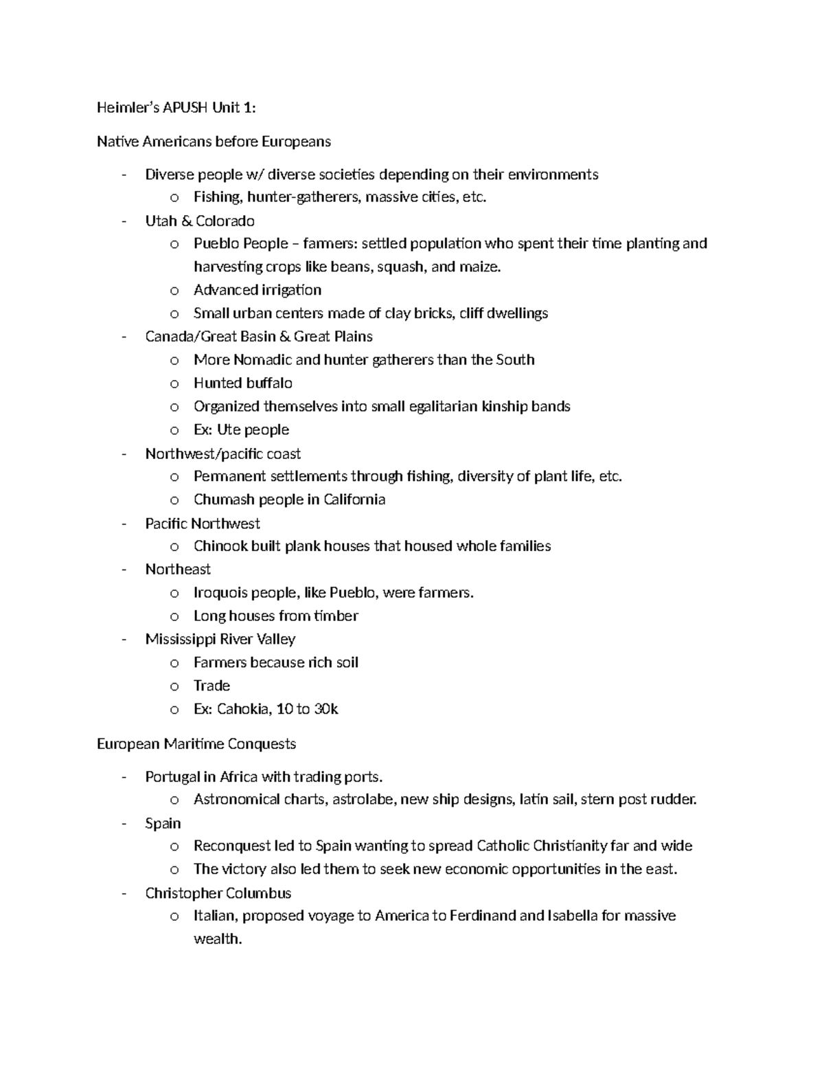Heimler - AP Euro Notes - Heimler’s APUSH Unit 1: Native Americans ...
